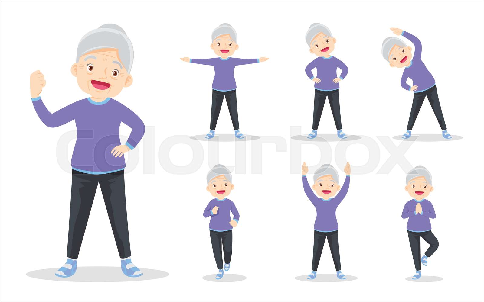 bundle set of elderly woman on exercise various actions | Stock vector ...