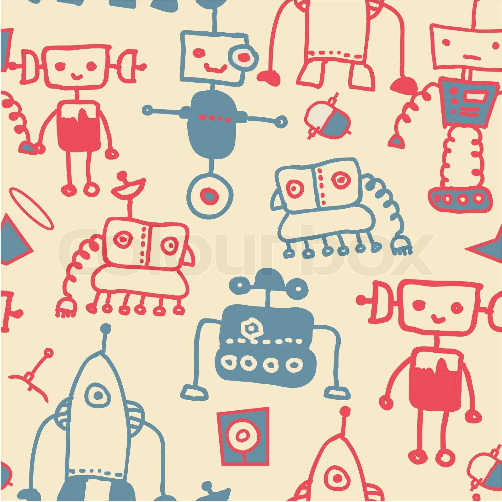 nahtlose Doodle-Roboter | Stock-Vektor | Colourbox