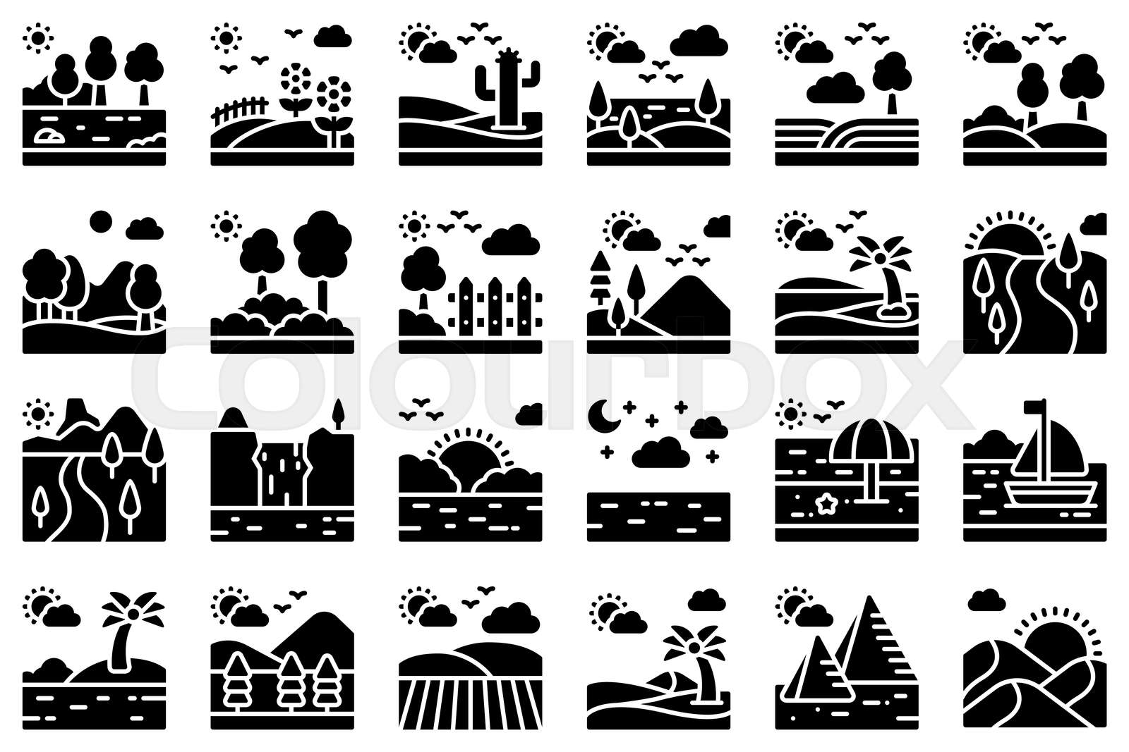 Landscape solid icon set 4 vector illustration | Stock vector | Colourbox