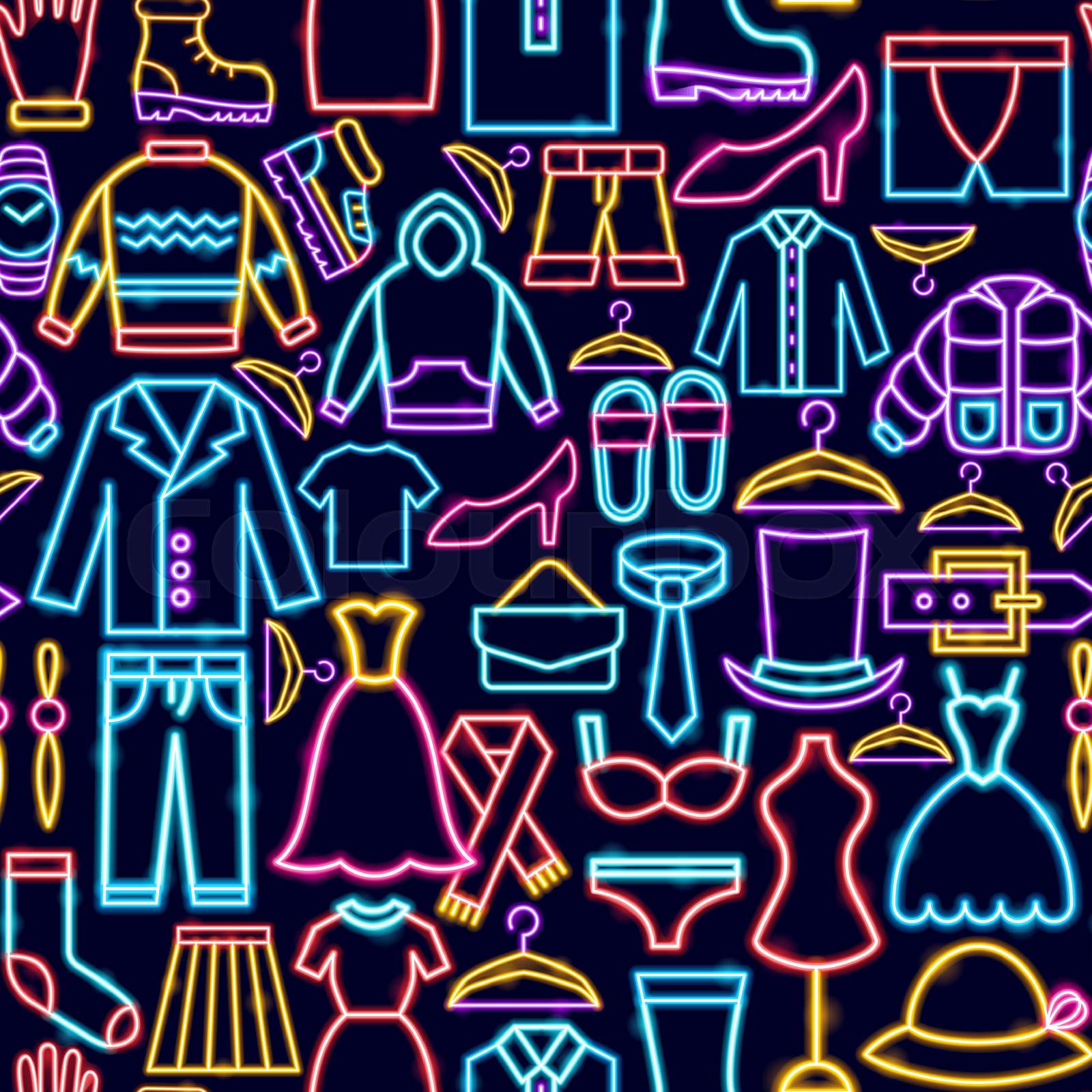 Clothes Seamless Neon Pattern | Stock vector | Colourbox