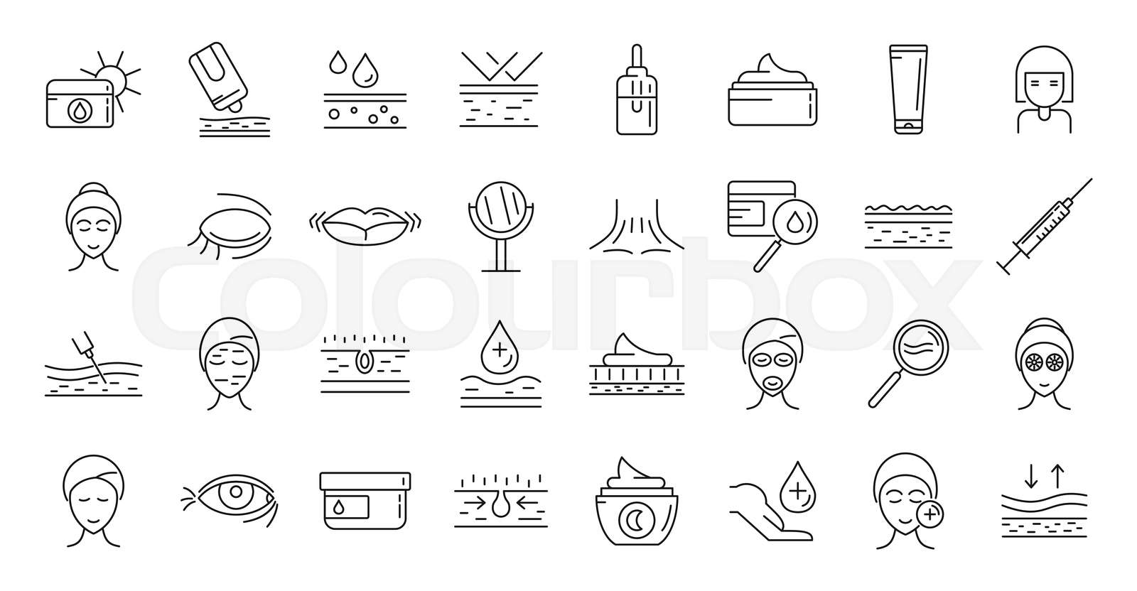 Wrinkles icons set, outline style | Stock vector | Colourbox