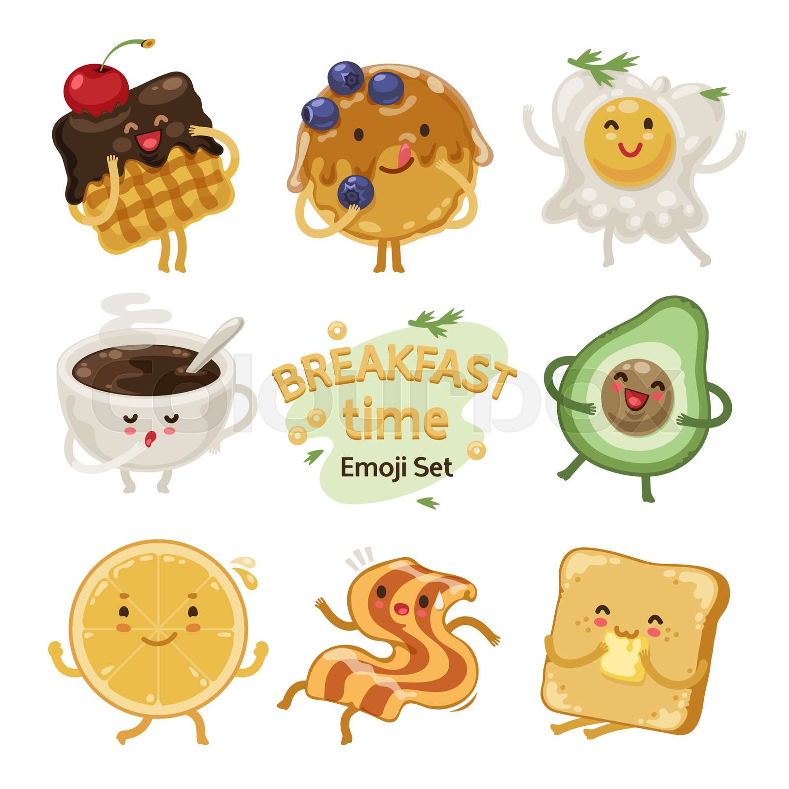 Breakfast Time Emoji Set | Stock vector | Colourbox