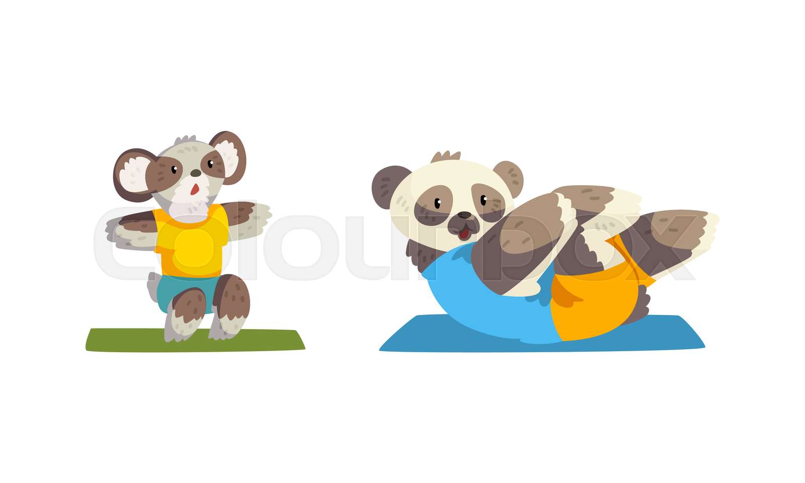 Cute Animals Wild Animals Doing Sports Set, Panda Bear Doing Sit Up and ...
