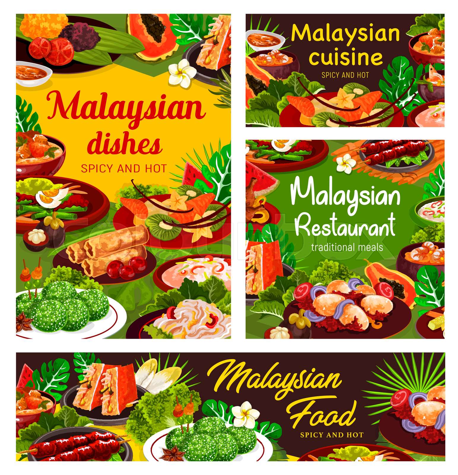 Malaysian cuisine posters with Asian food dishes | Stock vector | Colourbox