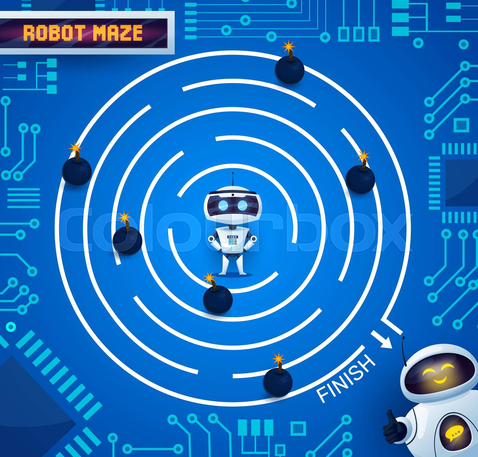 Kids labyrinth maze game, robots and motherboard | Stock vector | Colourbox