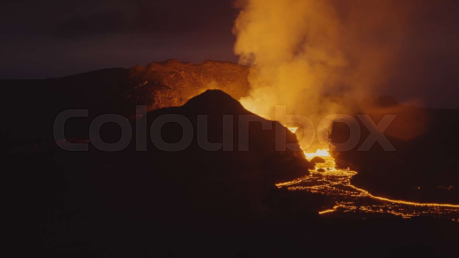 Gleaming Magma Surrounding Volcanic Area with Bright Orange Flames in ...