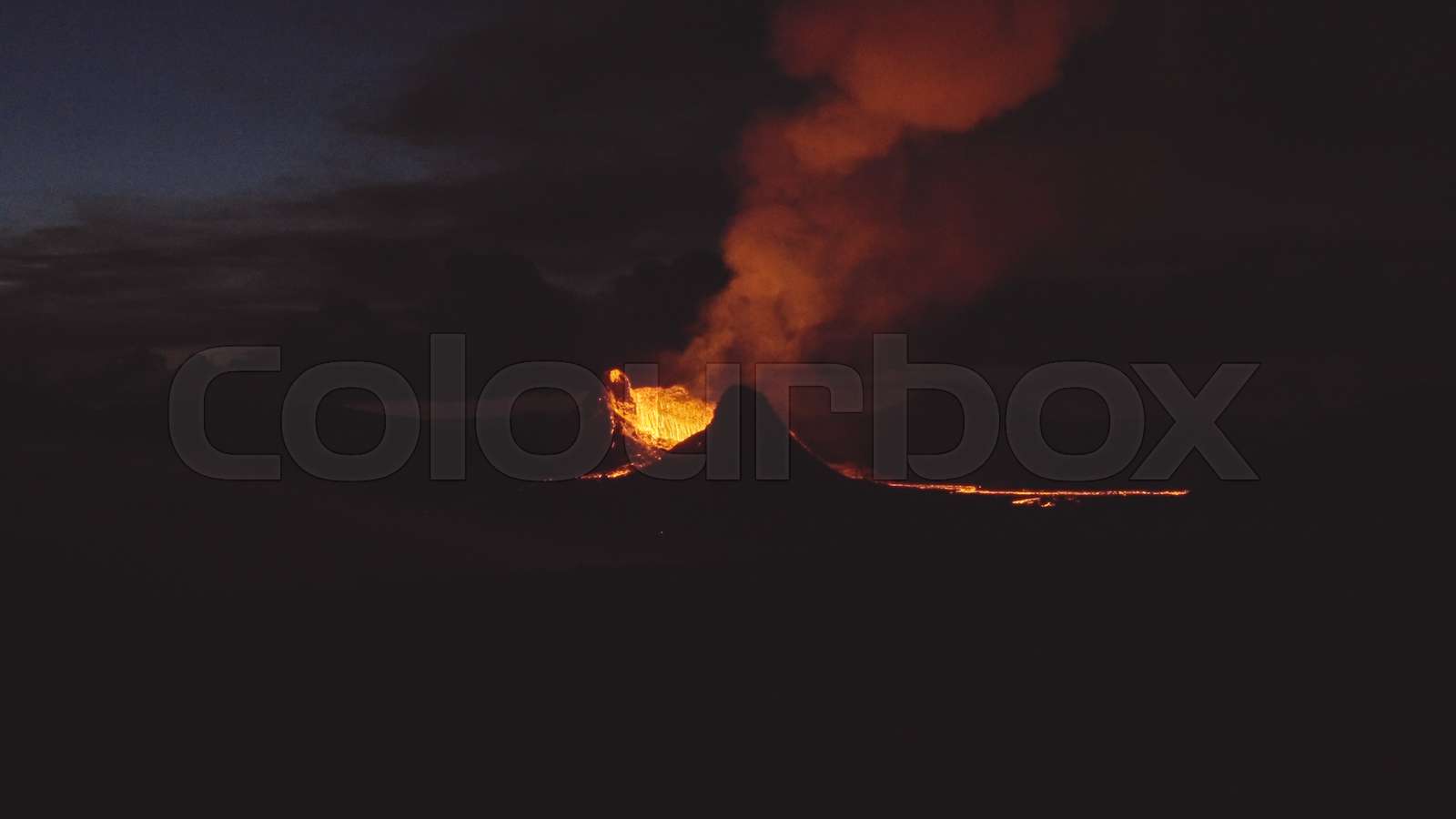 Dramatic View Of The Fagradalsfjall Volcano With Yellow Lava | Stock ...