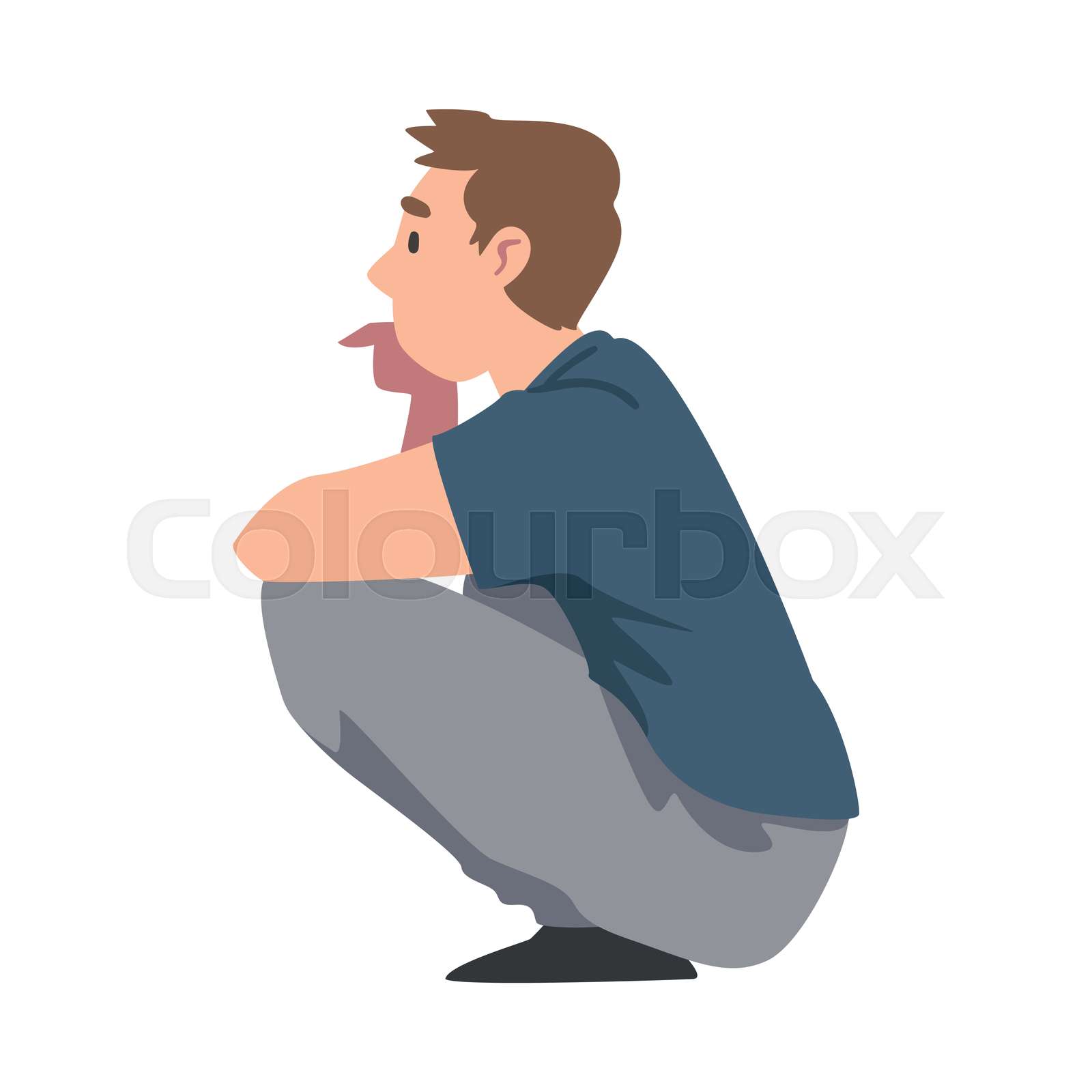 Young Man Squatting, Guy Sitting in Crouch Cartoon Vector Illustration ...