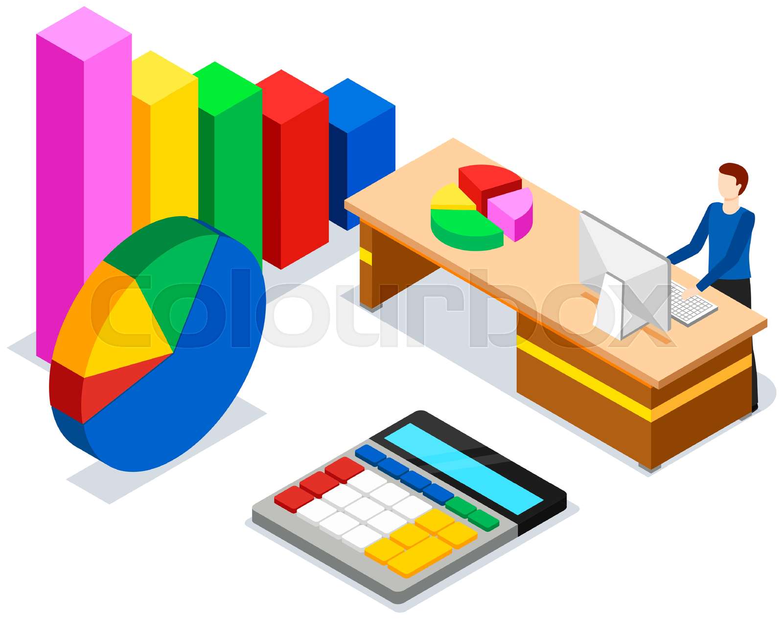 Man studies statistics shown on bar chart. Analyze diagrams concept ... Man studies statistics shown on bar chart. Analyze diagrams concept ...