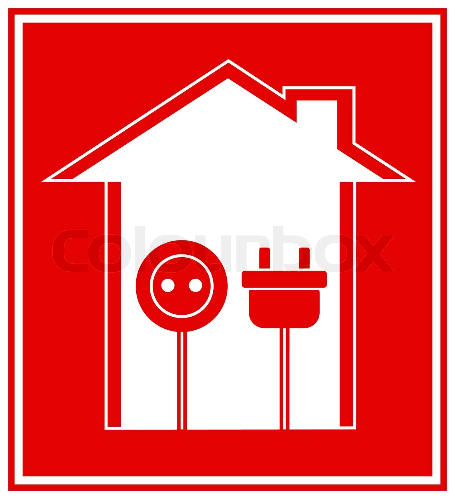 simple technical red symbol of electricity with house | Stock vector ...