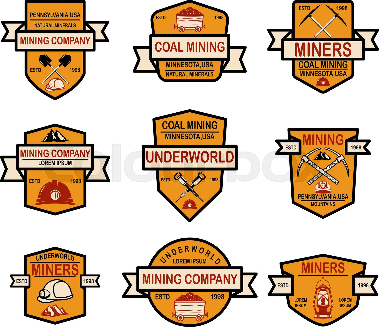 Set of coal mining company emblem templates. Design element for logo ...