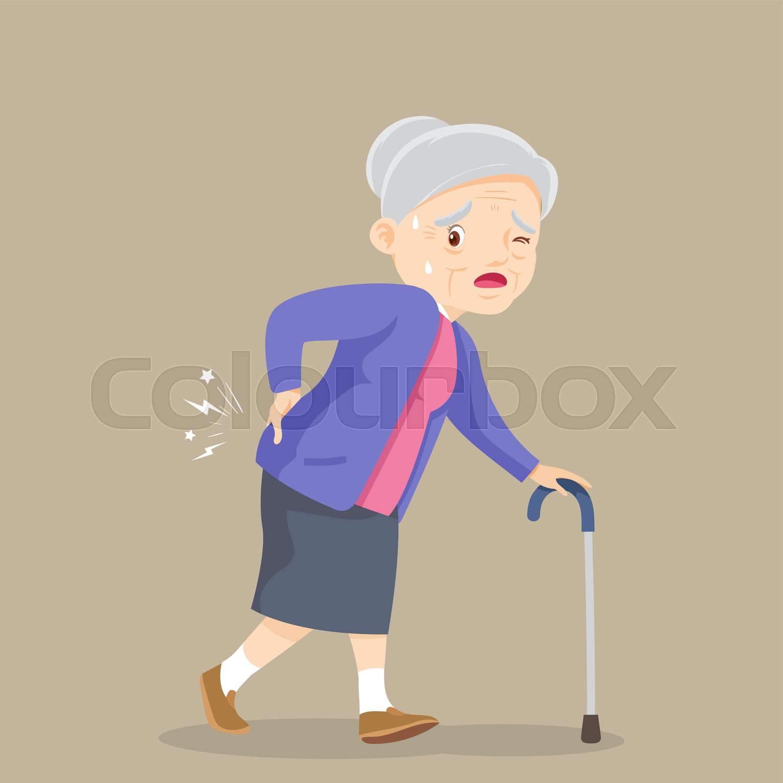 elderly woman suffering from back pain | Stock vector | Colourbox