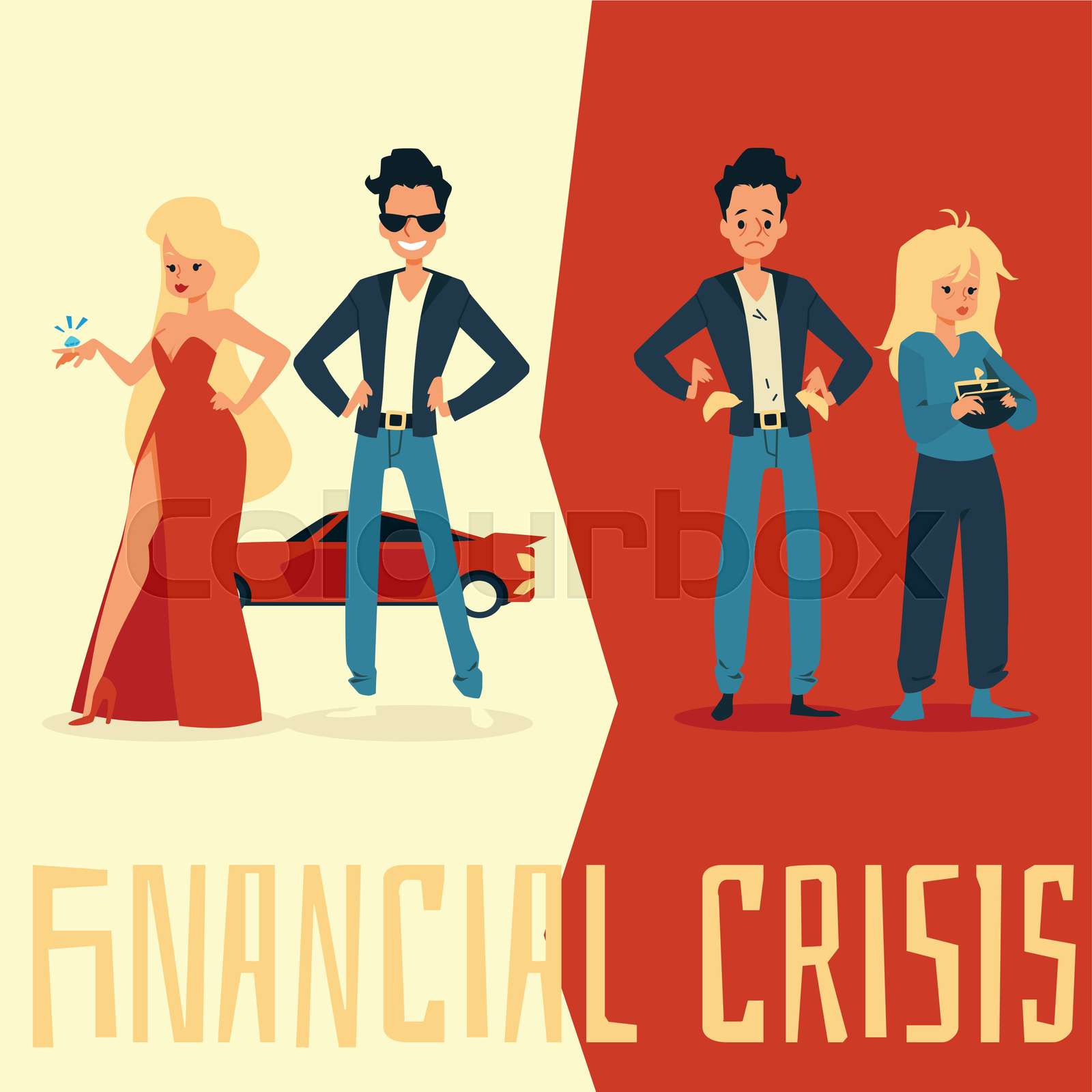 Social gap in result of financial crisis banner, flat vector ...