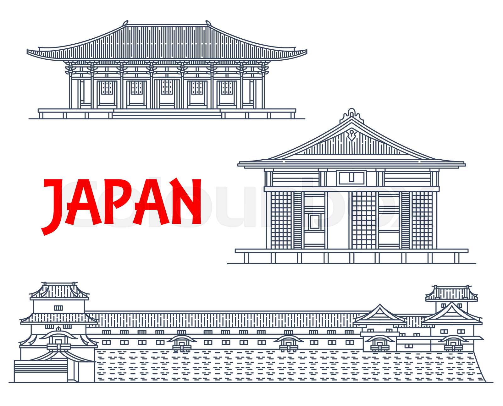 Japan landmarks, Japanese temples architecture | Stock vector | Colourbox