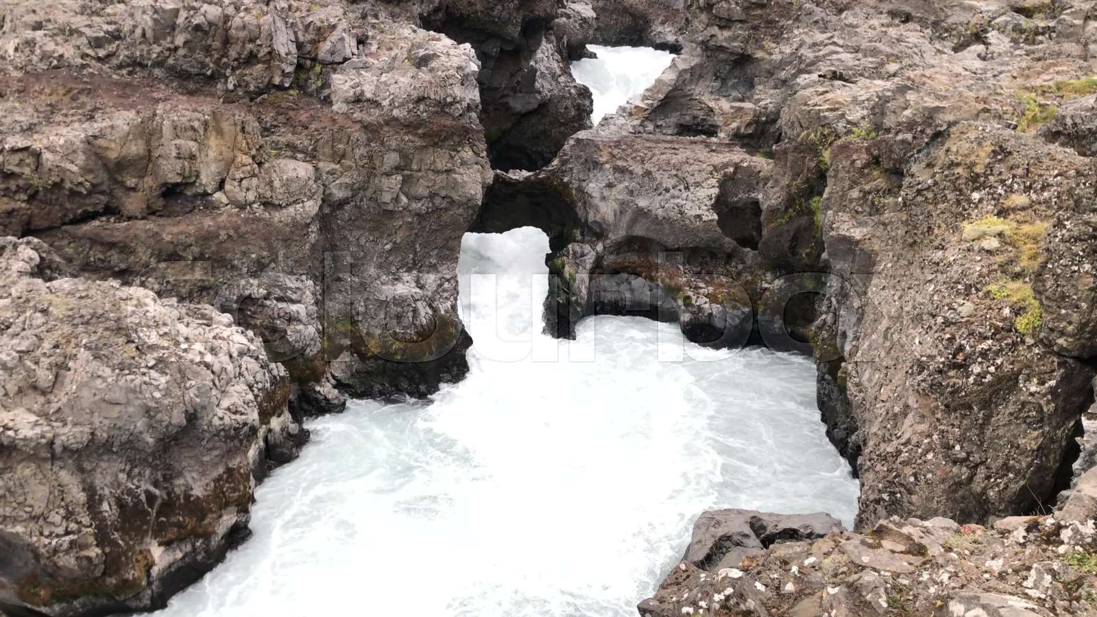 Barnafossar waterfalls in summer season, Iceland | Stock video | Colourbox