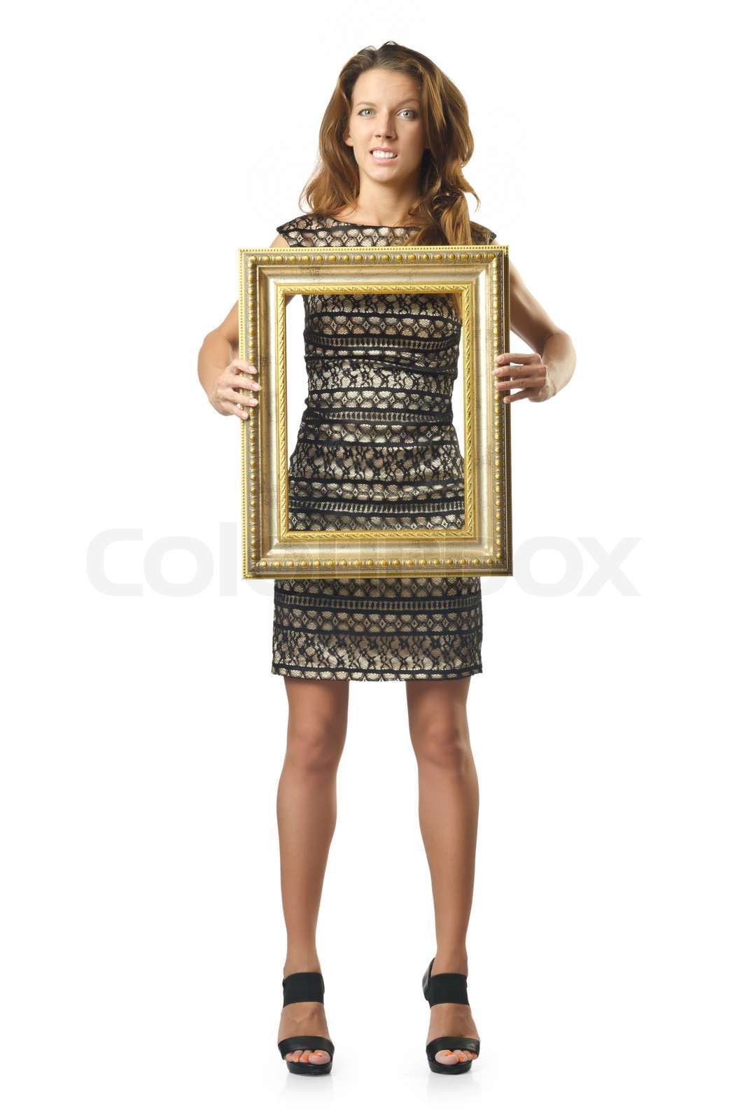 Picture frame and attractive woman | Stock image | Colourbox