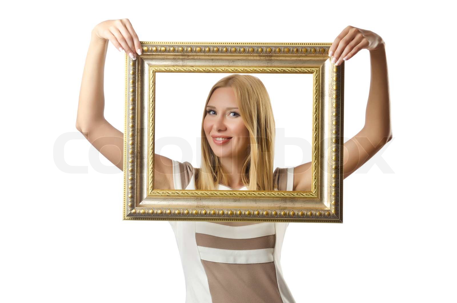 Picture frame and attractive woman | Stock image | Colourbox