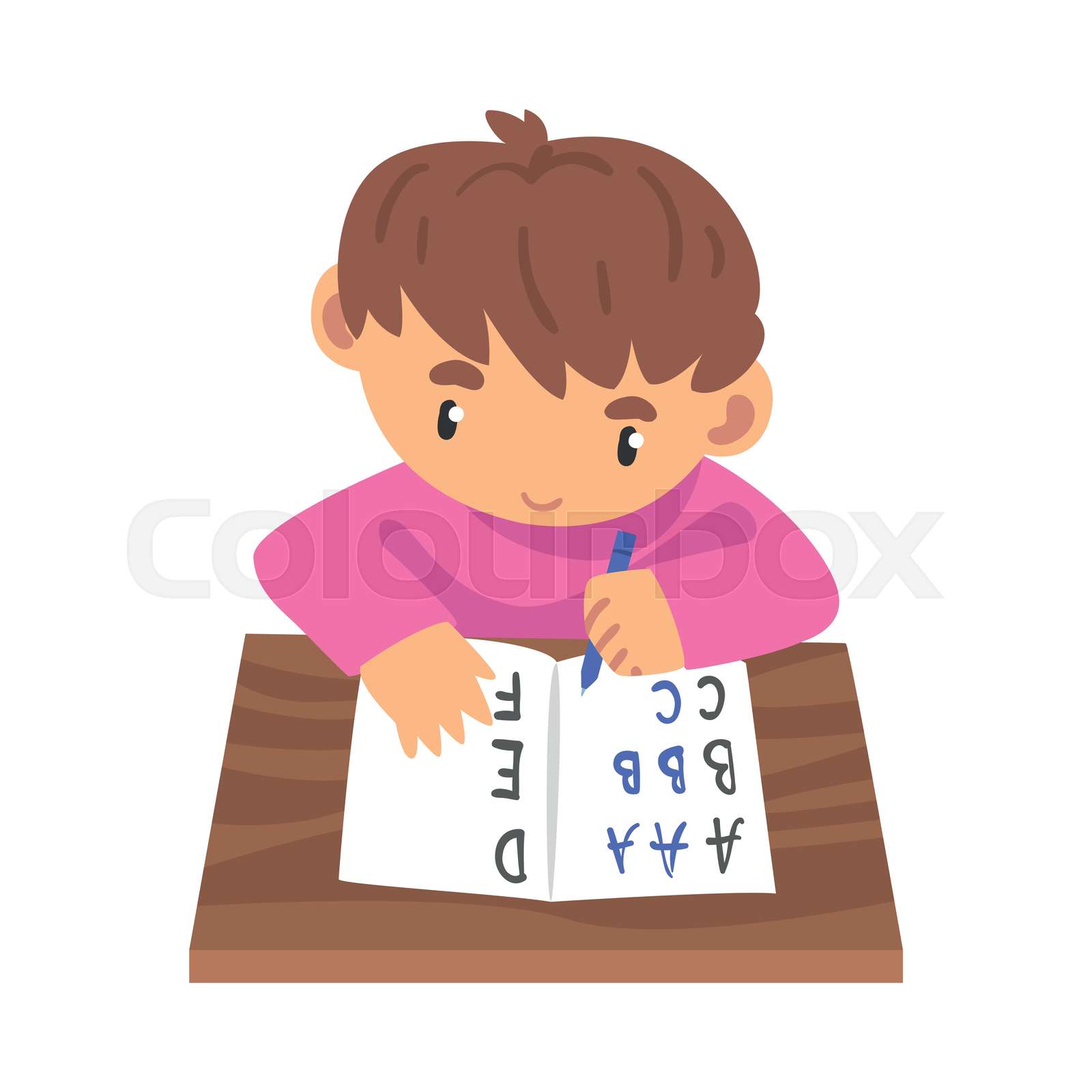 Cute Little Boy Learning to Write, Elementary School Student Sitting at ...