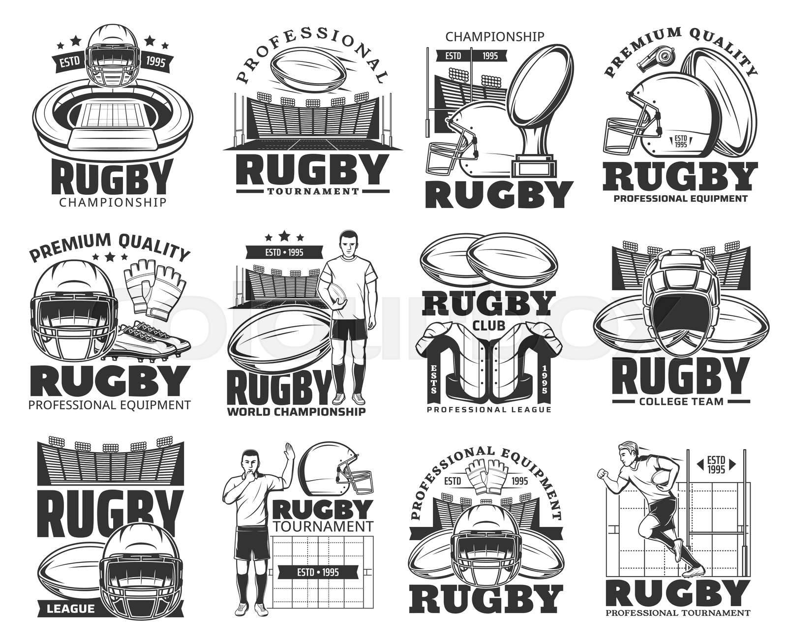 Rugby icons, sport club, American football league | Stock vector ...