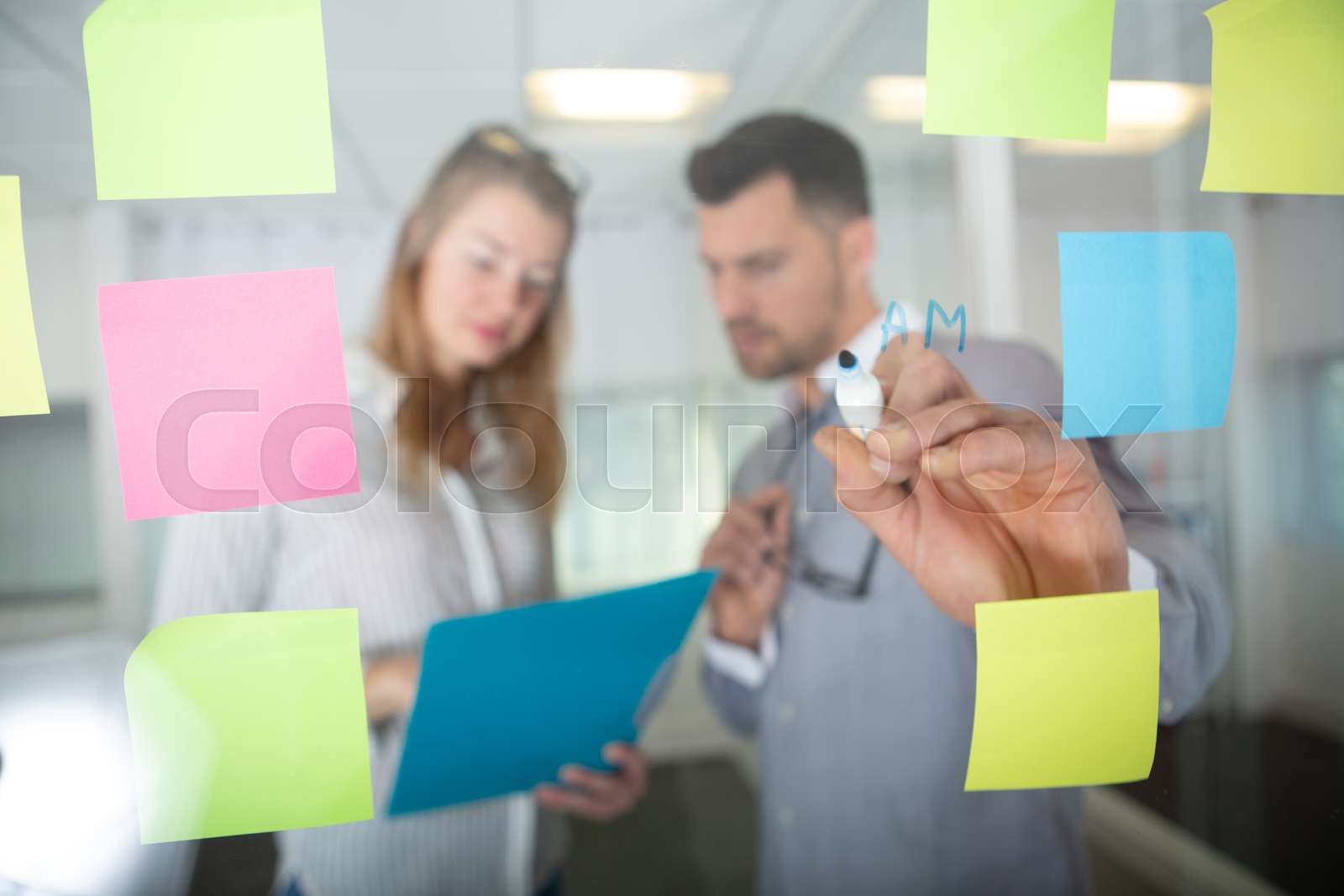 business people meeting at office and use post it notes | Stock image ...