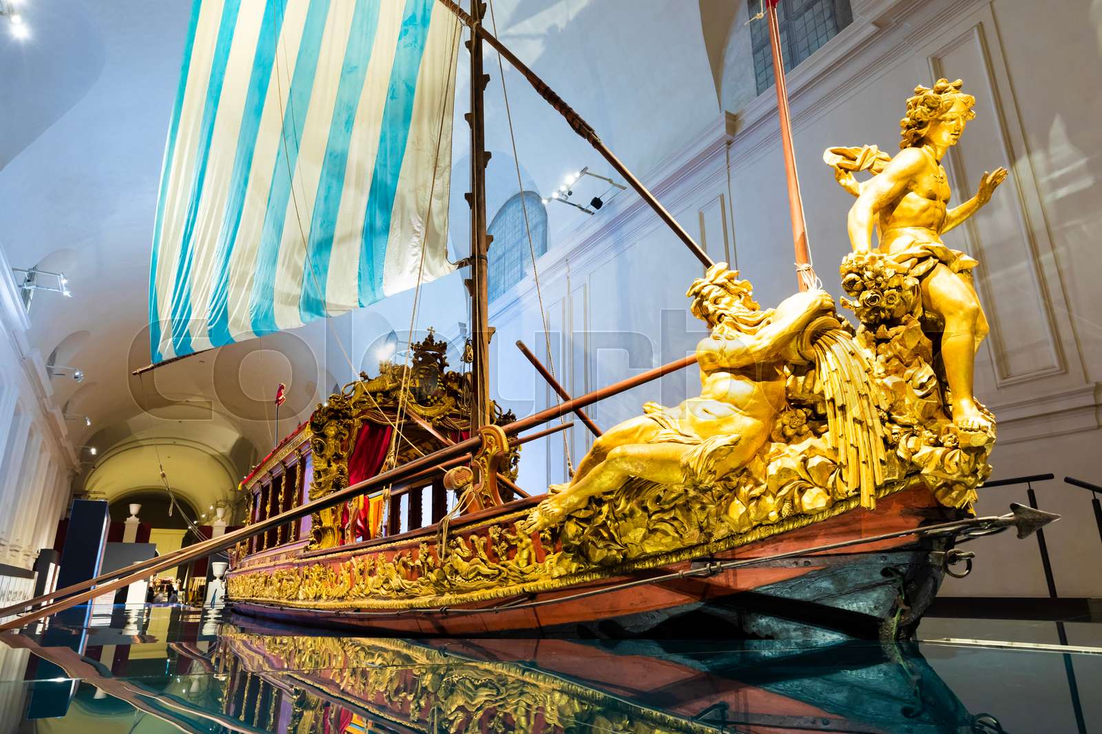 The Bucentaur (Bucintoro). Antique Royal ship of Savoia family. Venaria ...