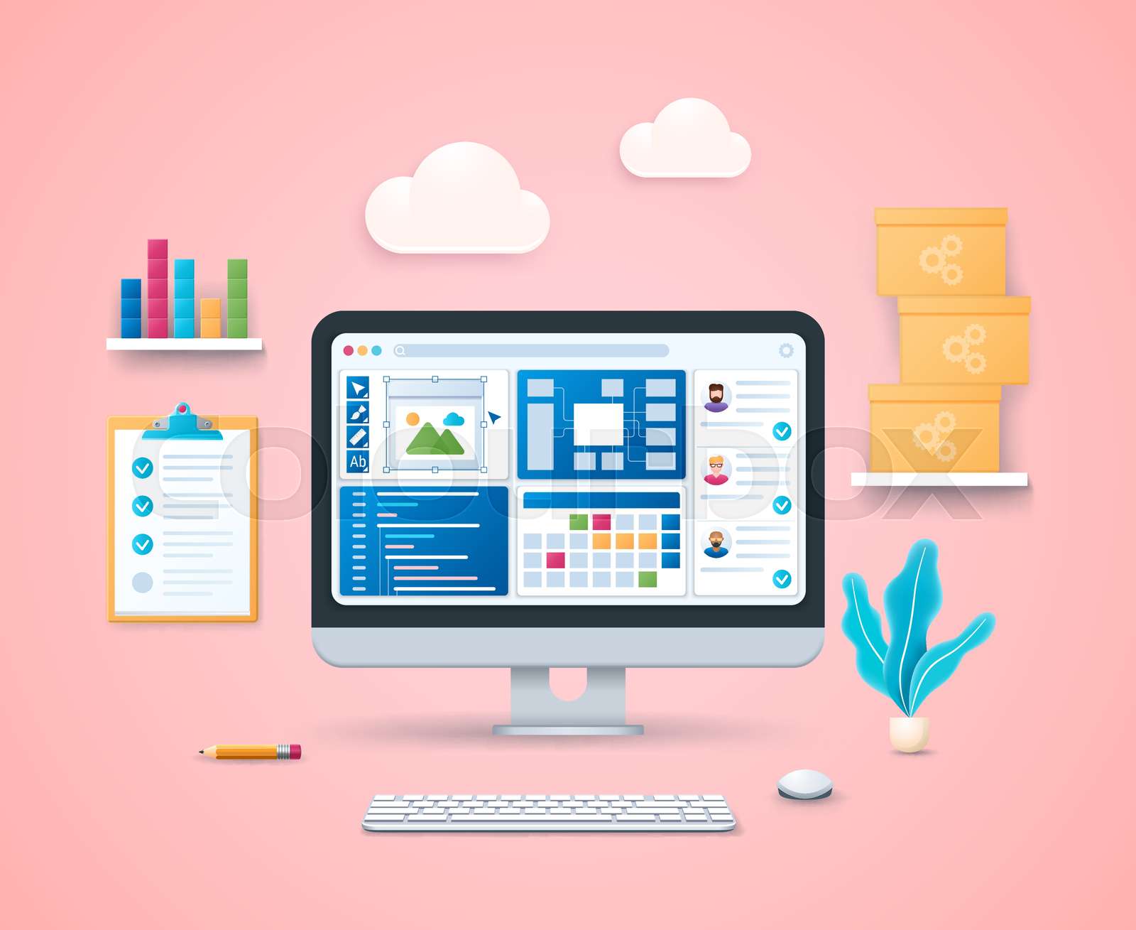 Product engineering design template in 3D style | Stock vector | Colourbox