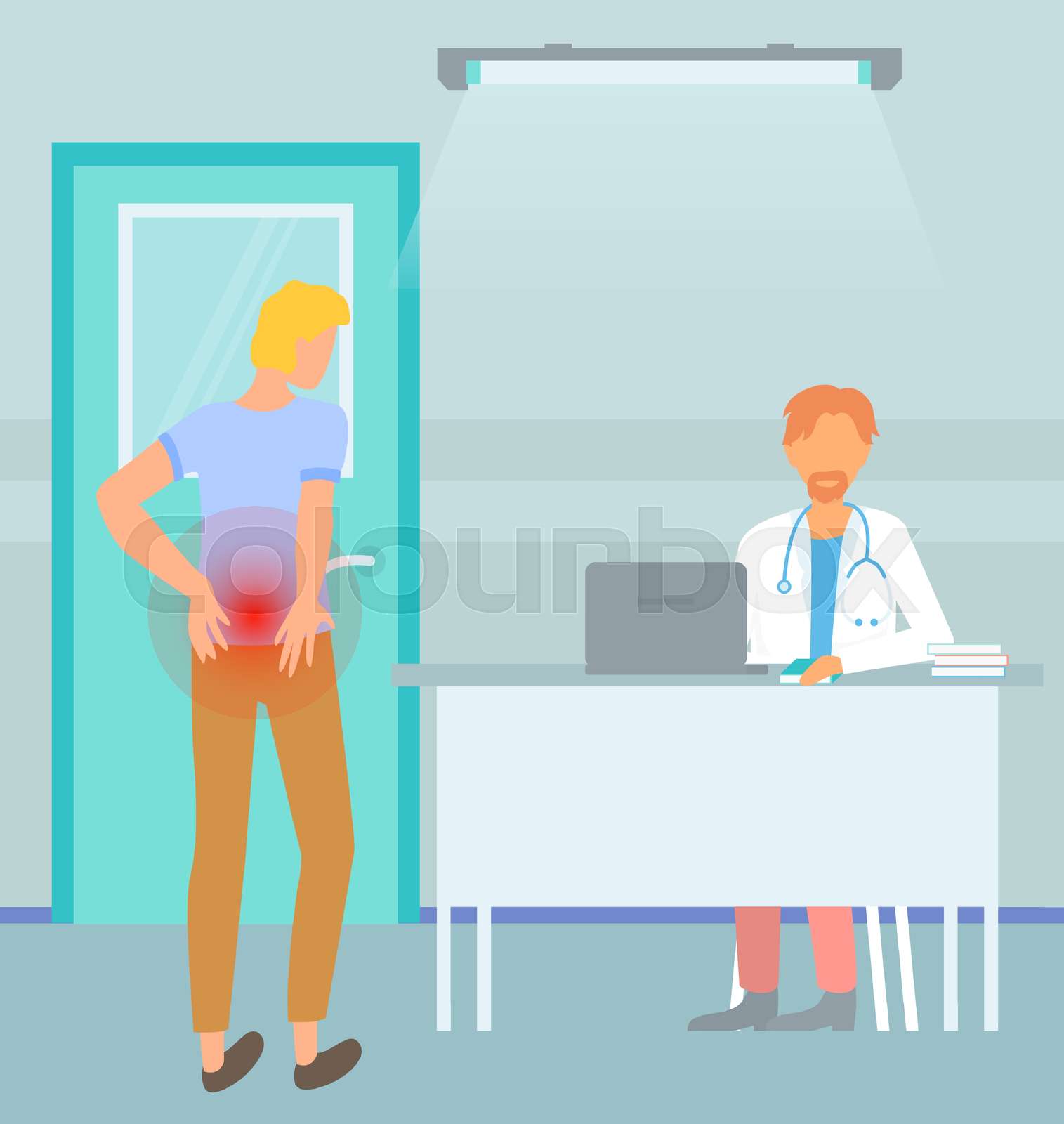 Man with backache makes appointment with doctor. Patient with pain in ...