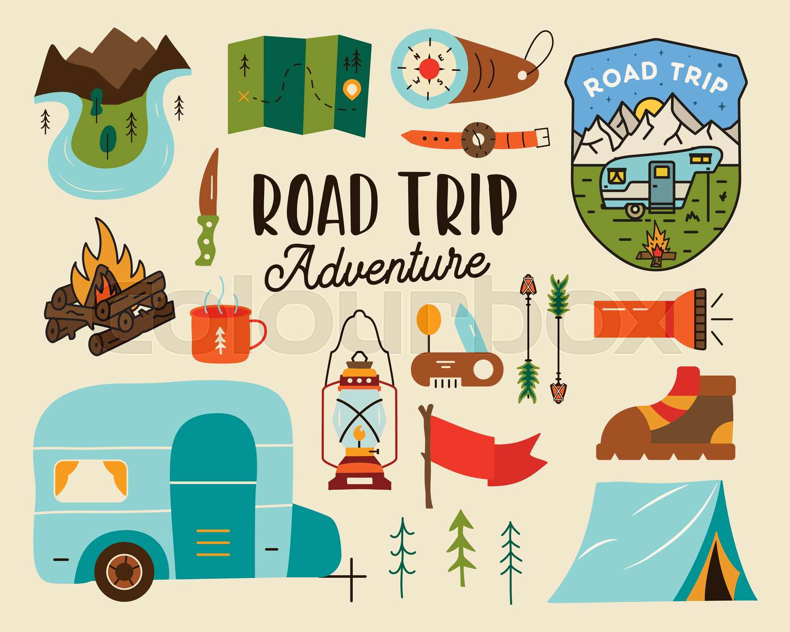 Road trip adventure vector elements | Stock vector | Colourbox