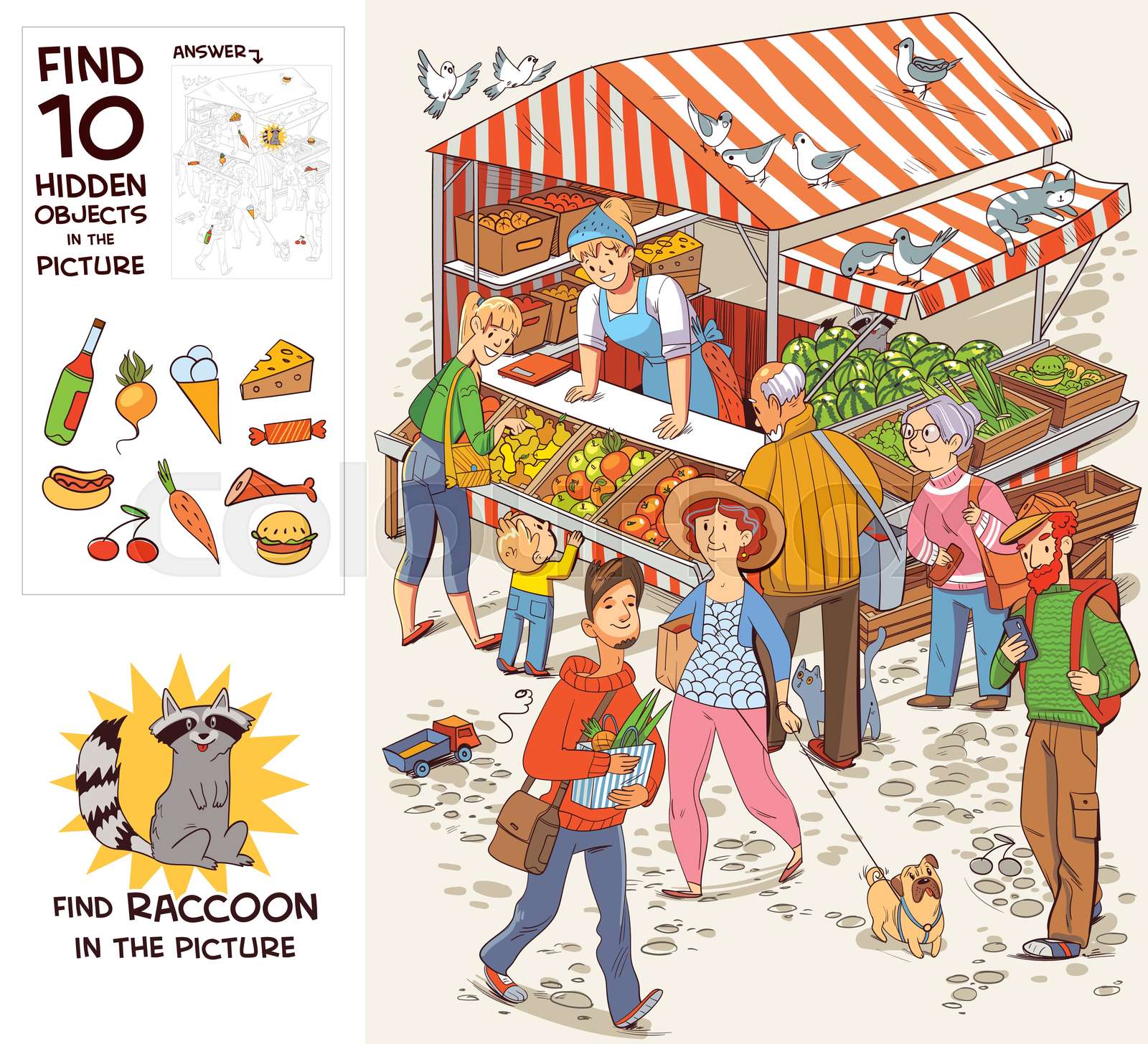 Group of people near the trade tent. Find 10 hidden objects | Stock ...