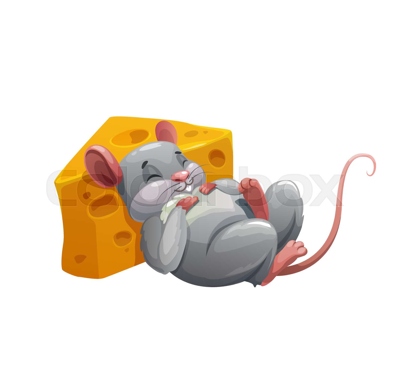 Mouse sleeping on cheese. Cartoon character | Stock vector | Colourbox