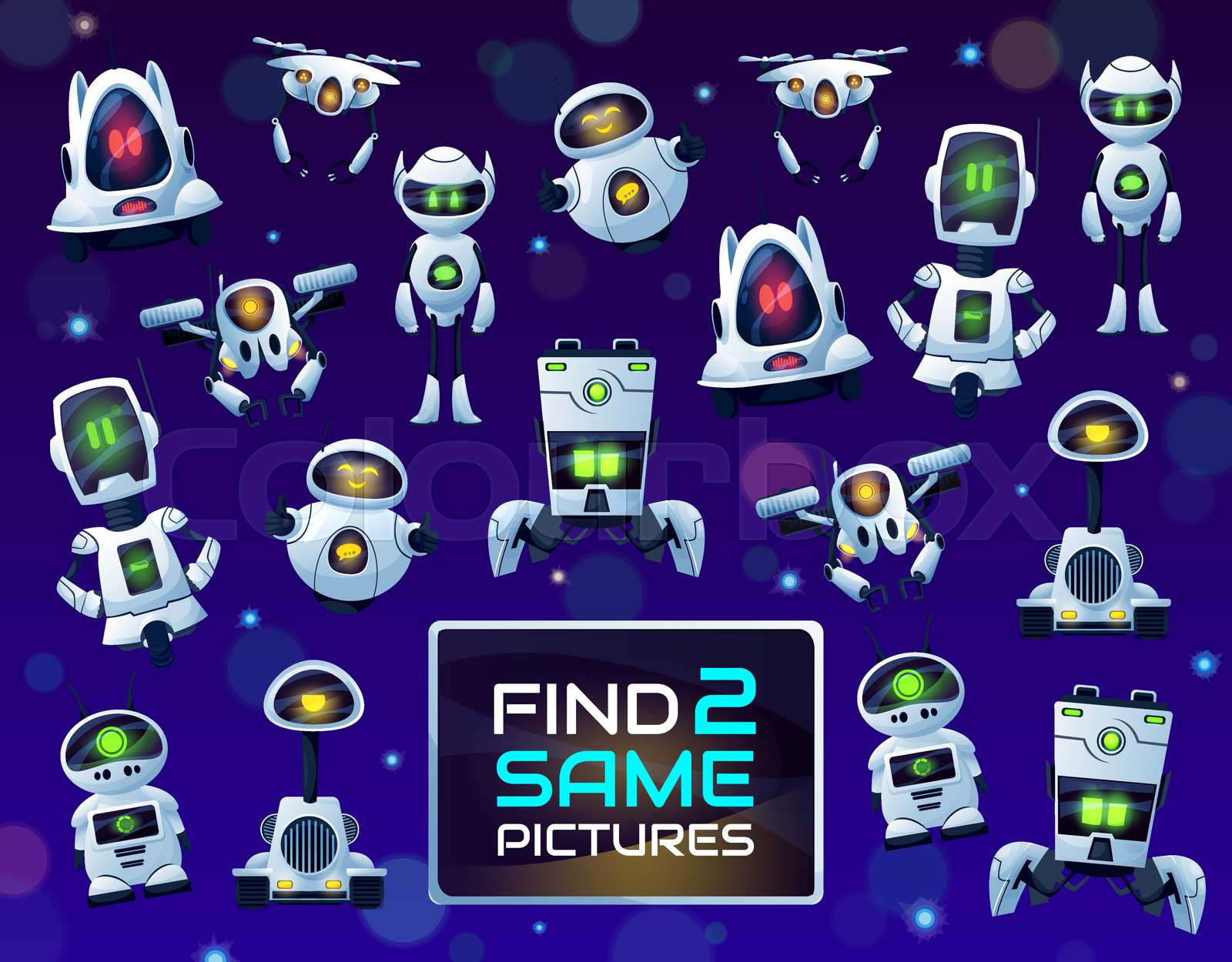 Find same robots or drones, kids game and puzzle | Stock vector | Colourbox