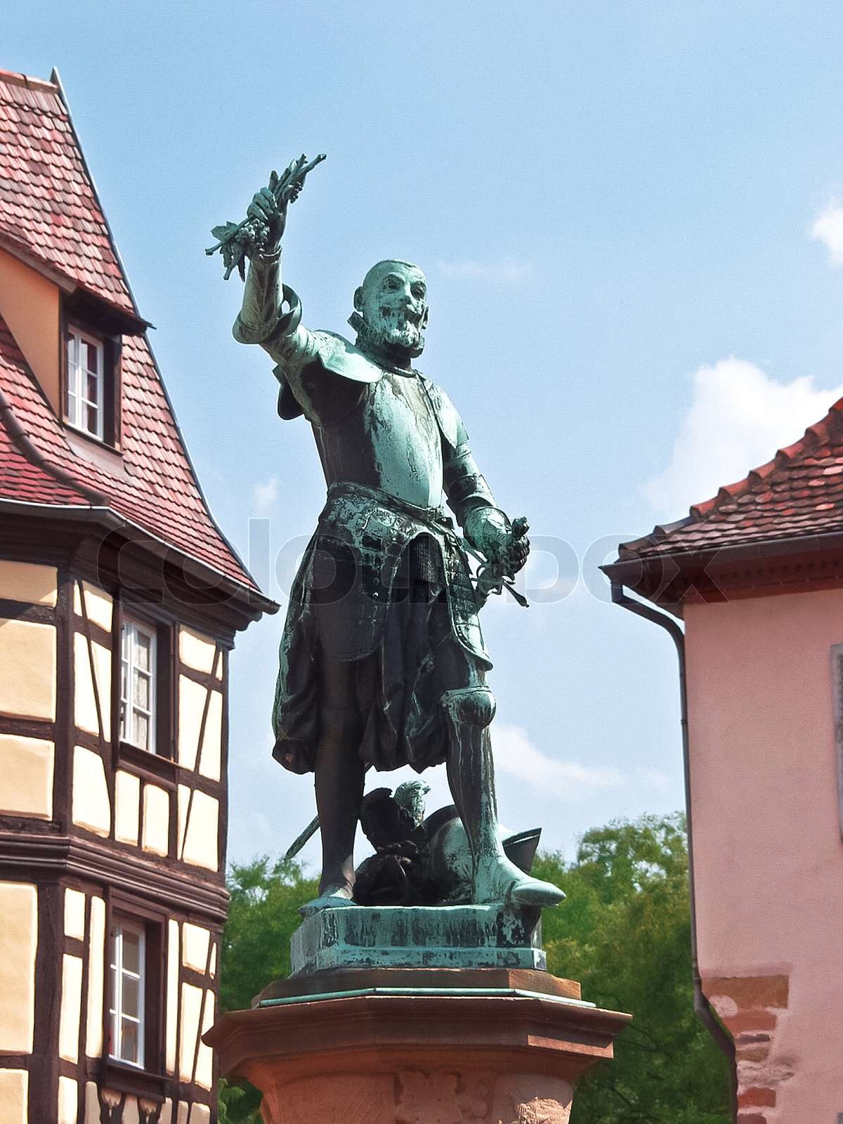 A fountain and a monument Alsace Colmar France | Stock image | Colourbox