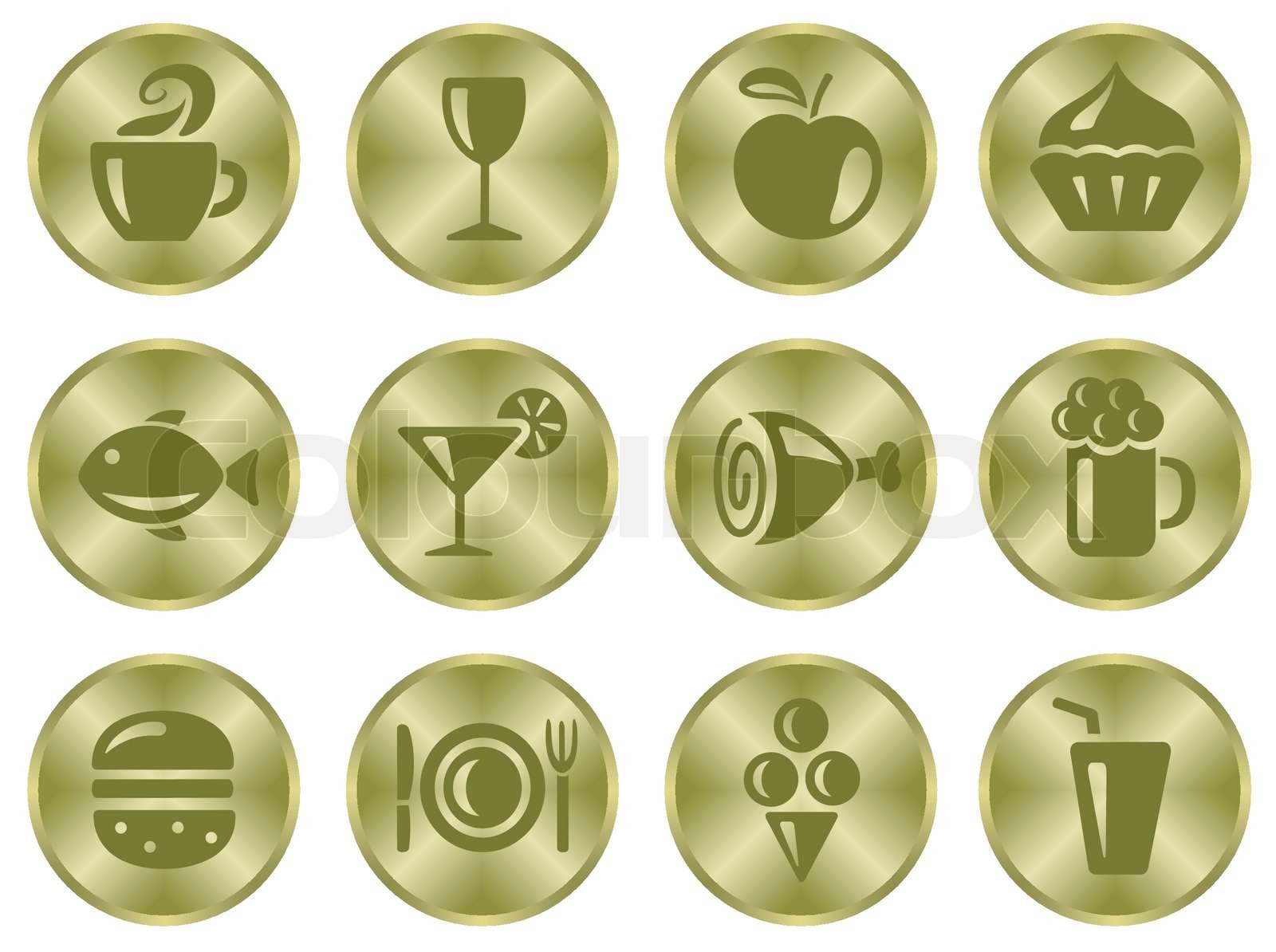 Food and drinks button set | Stock vector | Colourbox