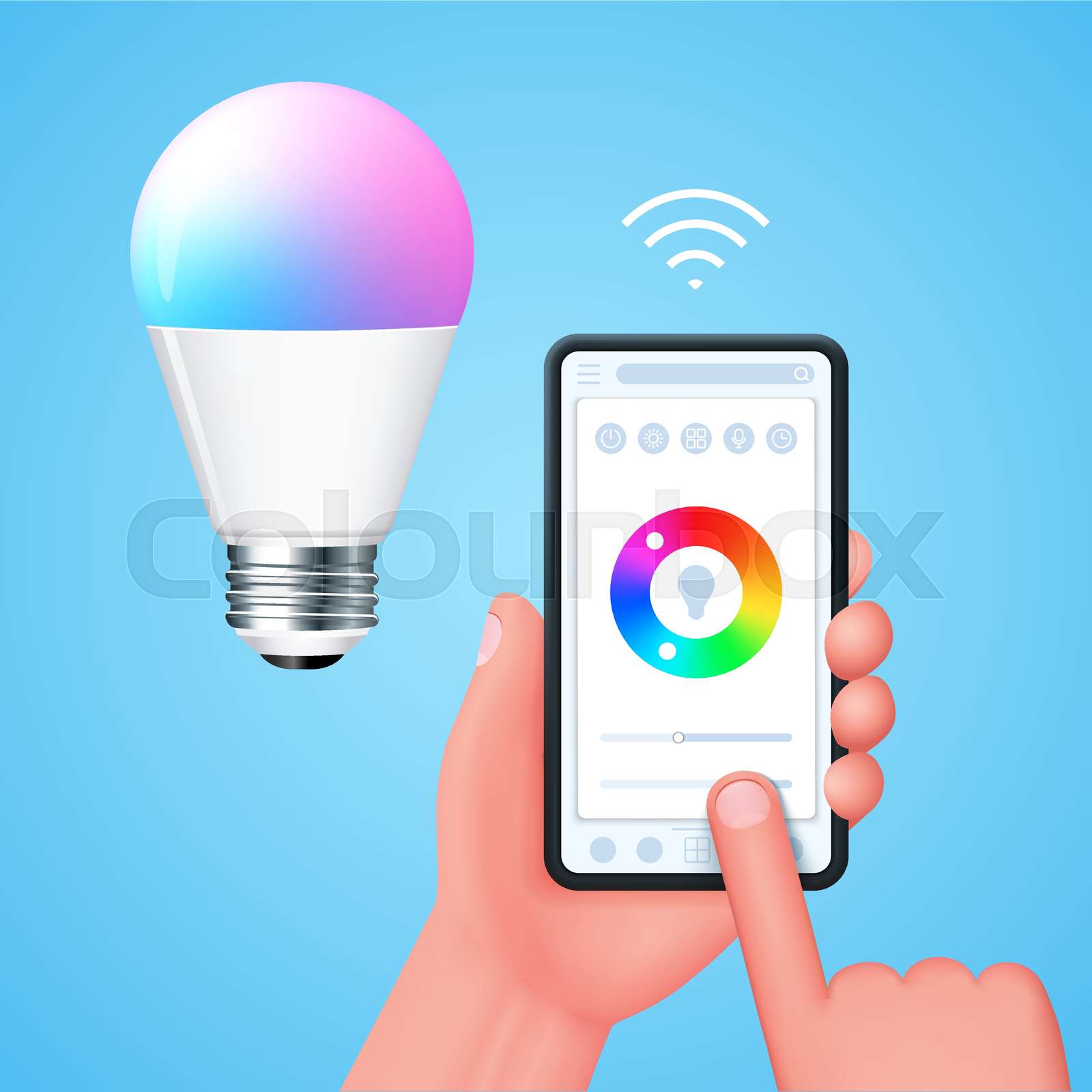 Mobile phone and smart led lightbulb | Stock vector | Colourbox