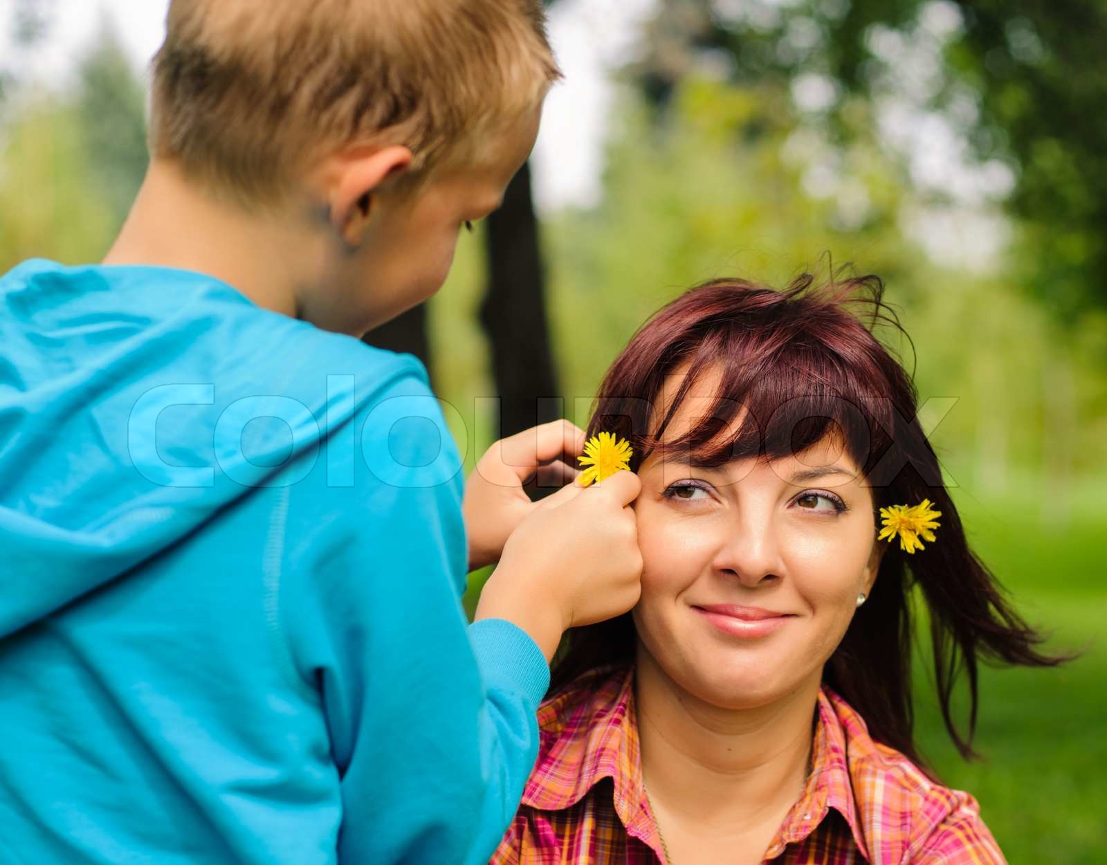 Mother And Son Outdoors Stock Image Colourbox