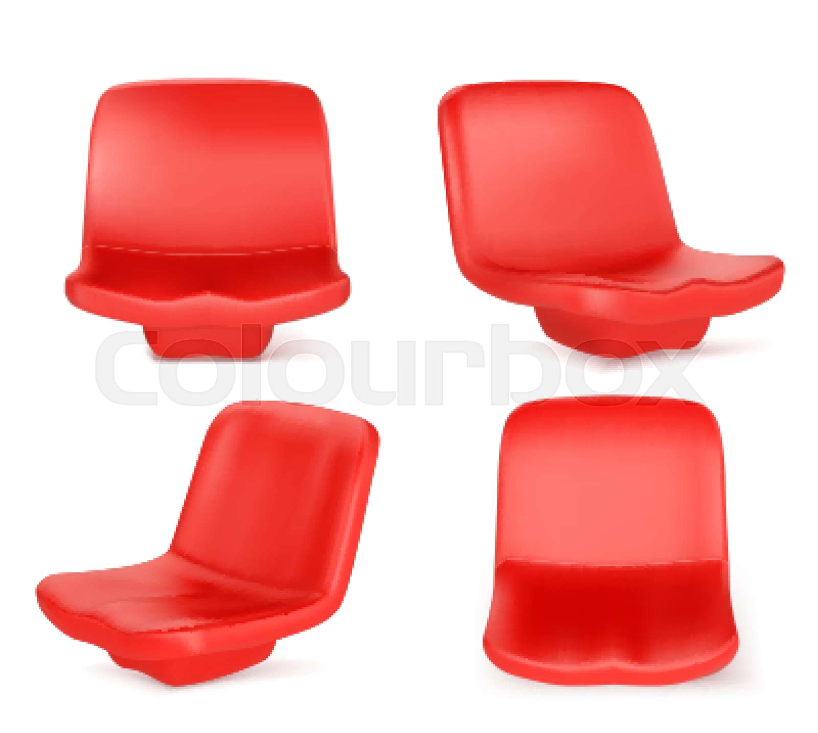 Stadium seats, red chairs front and angle view | Stock vector | Colourbox