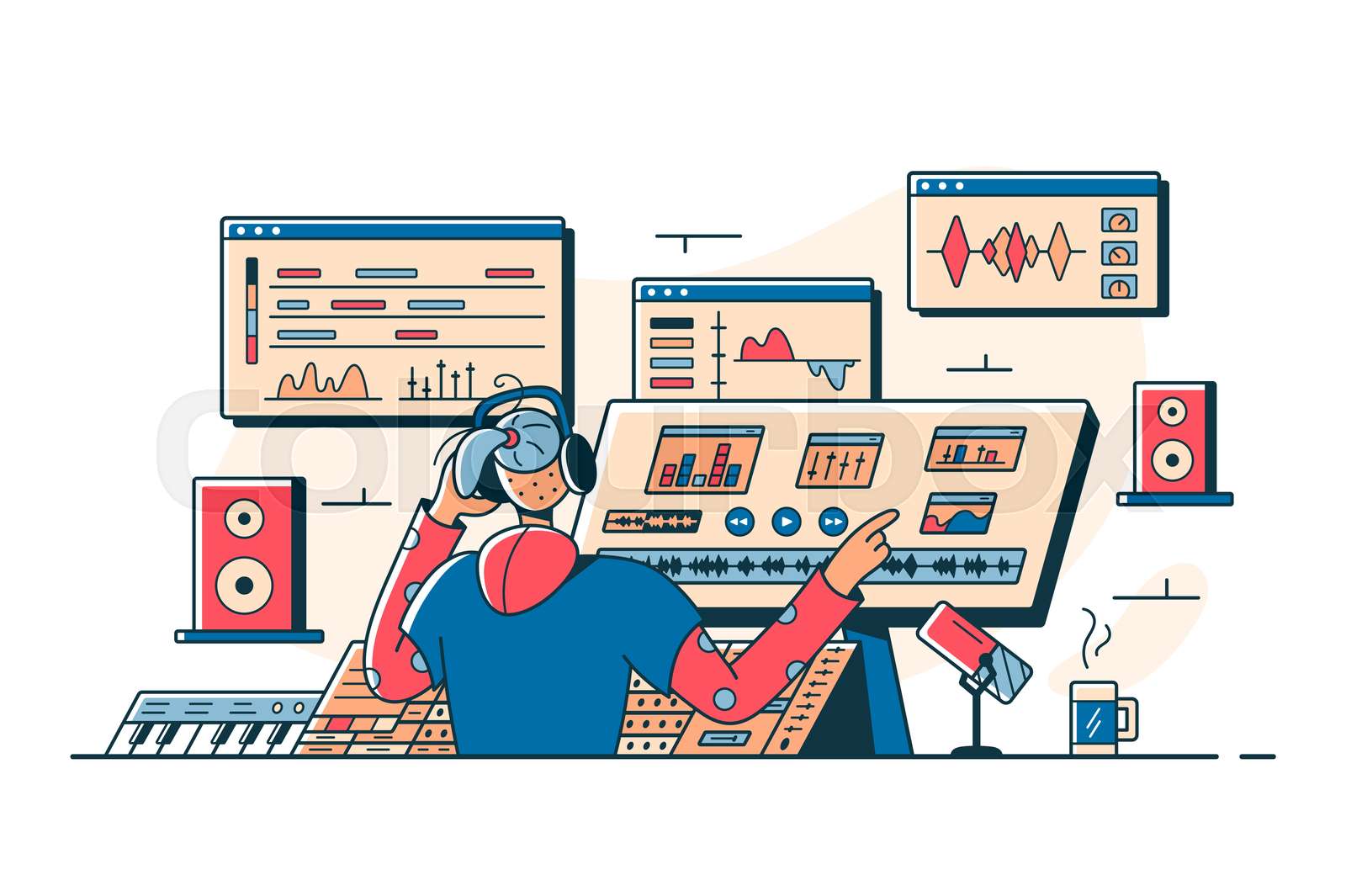 Sound engineer modern workplace | Stock vector | Colourbox