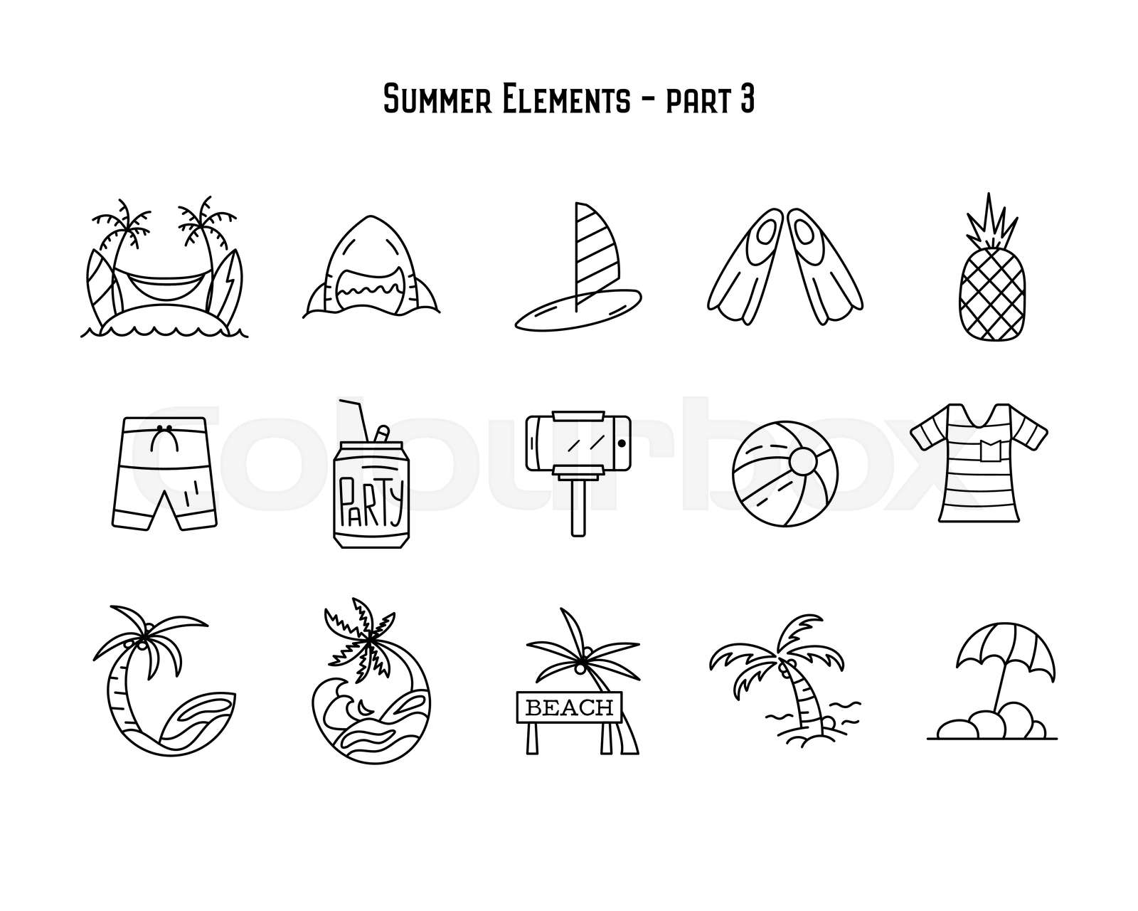 Vector design of various summer symbolsand elements isolated. Part 3 ...