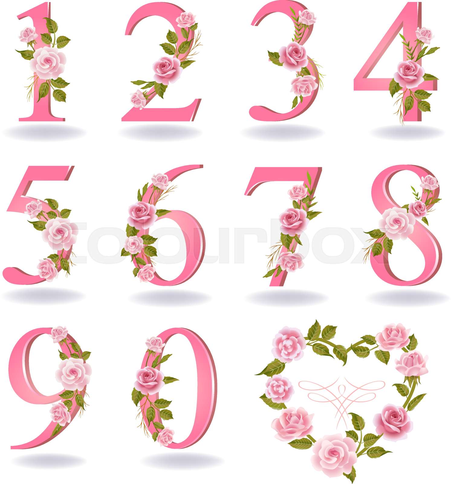 Collection of floral decorated numbers | Stock vector | Colourbox