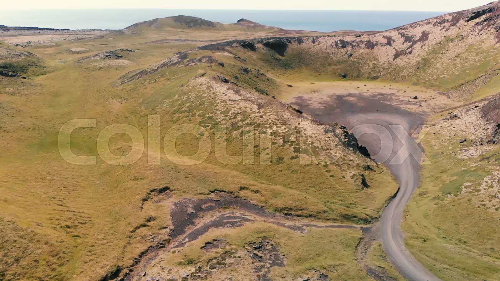 Saxholl Crater, Iceland. Beautiful aerial view from drone. Slow motion ...
