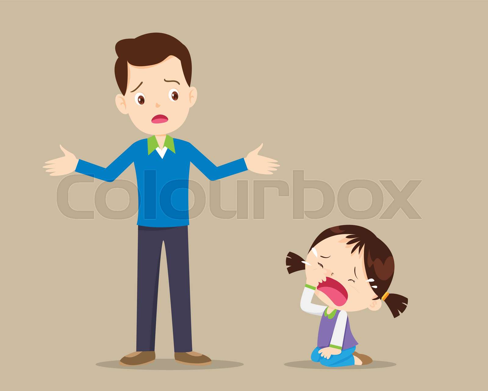 Dad have worry and girl crying | Stock vector | Colourbox