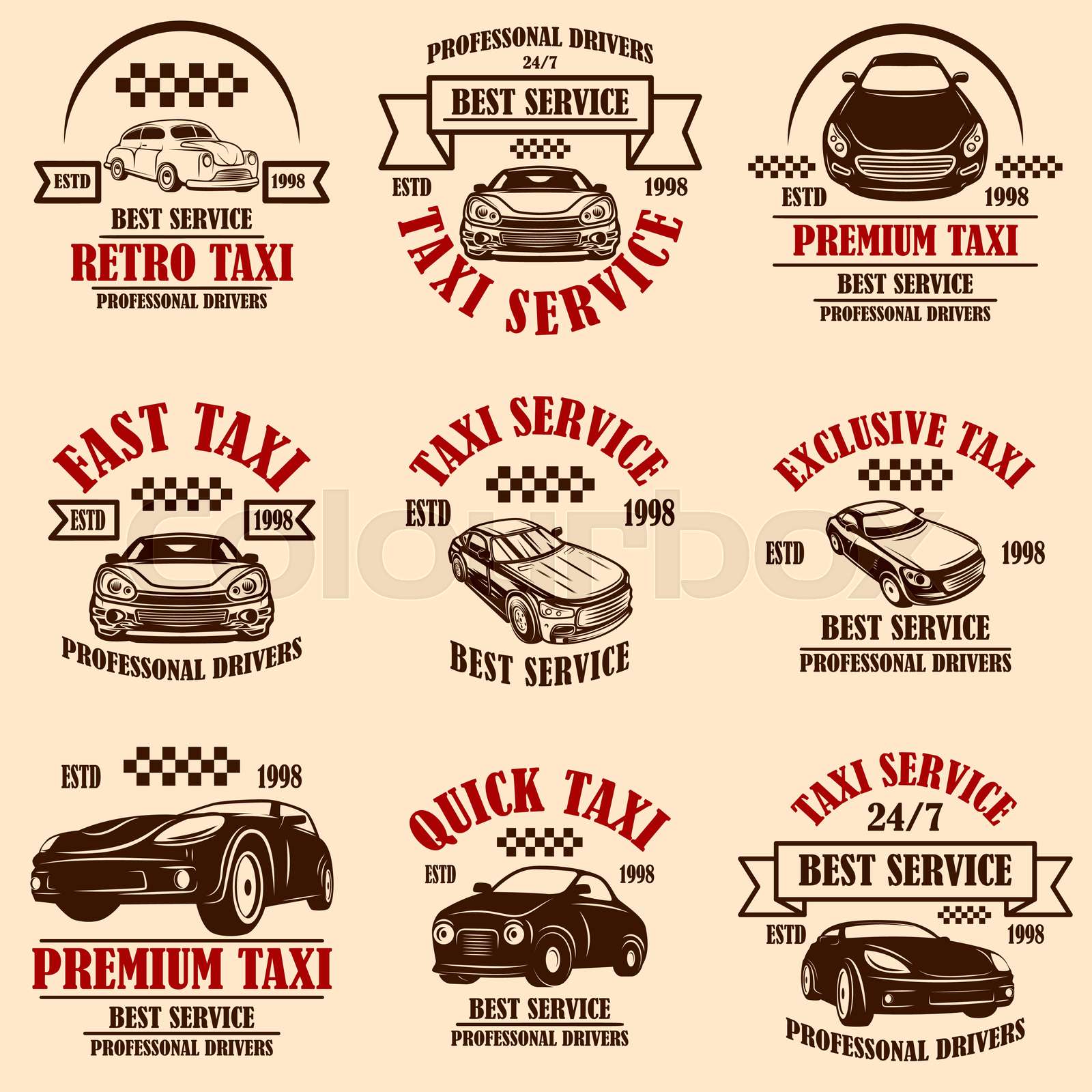 Set of taxi service emblems. Design element for poster, card, banner ...