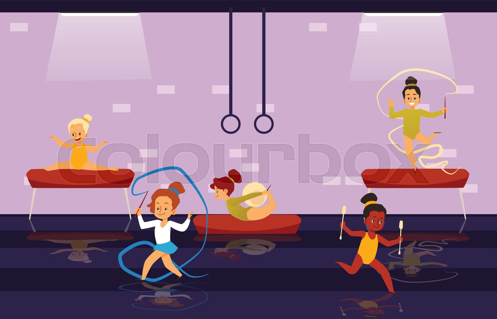 Little kids girls gymnast practicing gymnastics exercises in gym ...