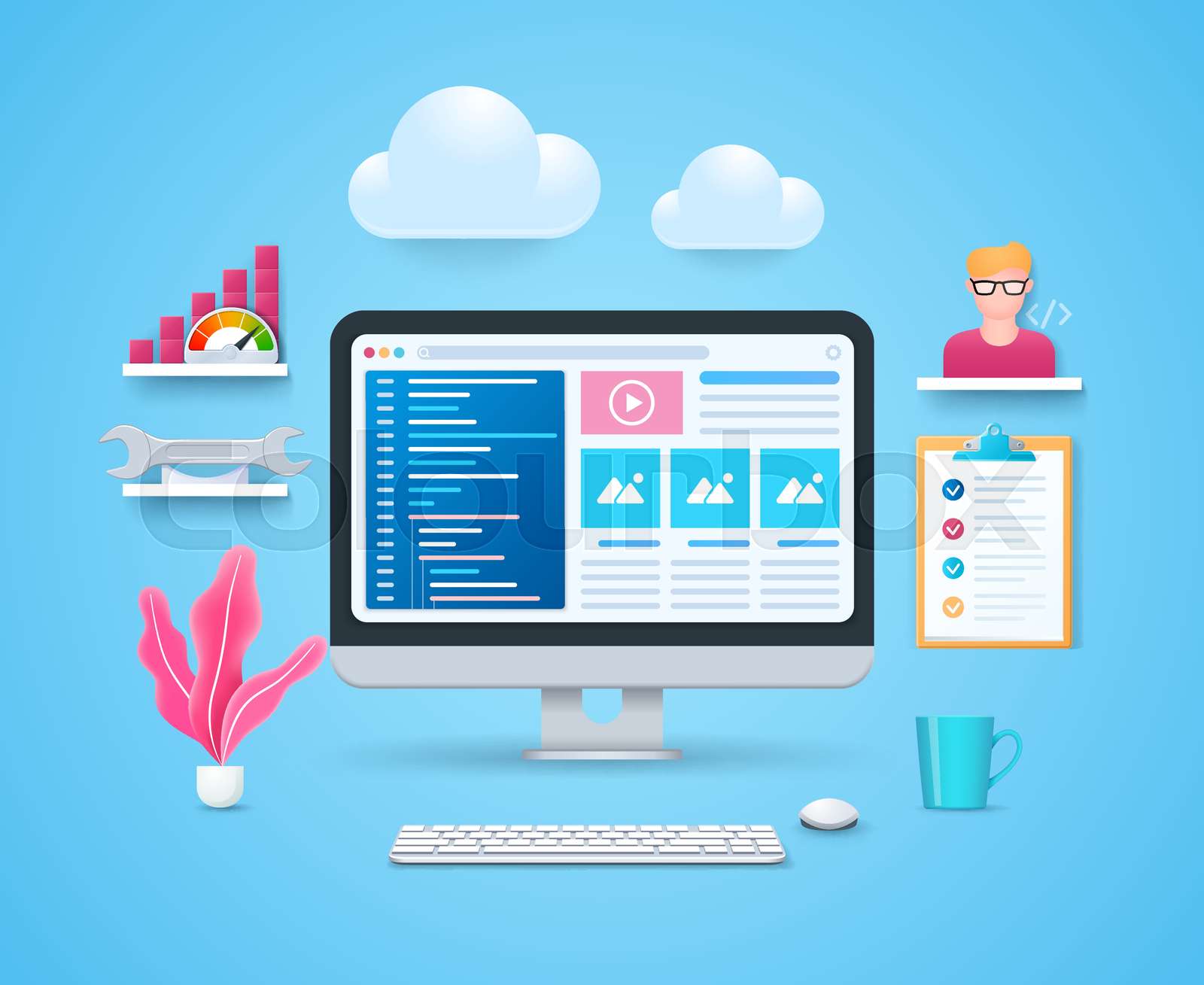 Web development vector illustrations in 3D style | Stock vector | Colourbox