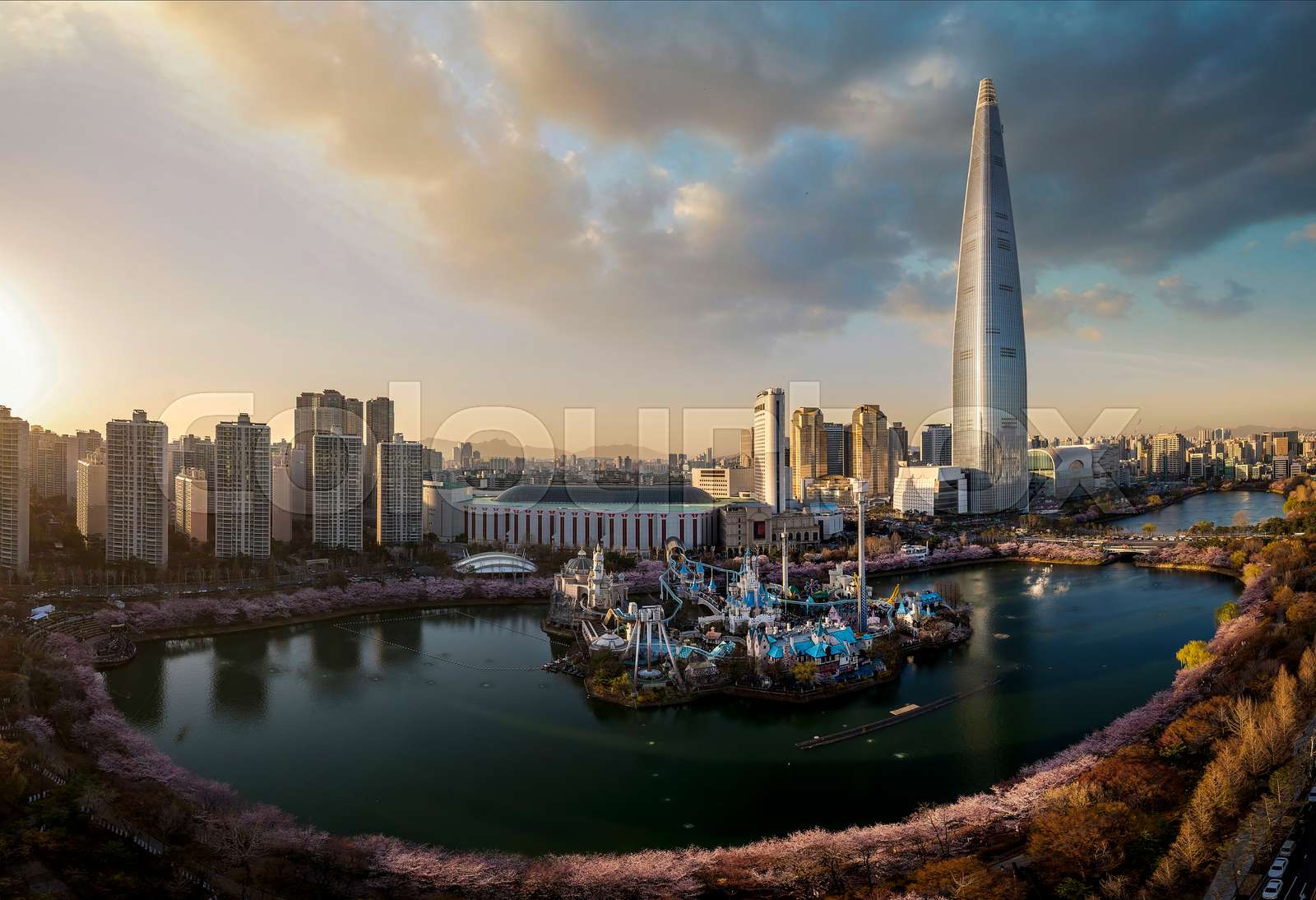 Seokchon lake park tower in spring | Stock image | Colourbox