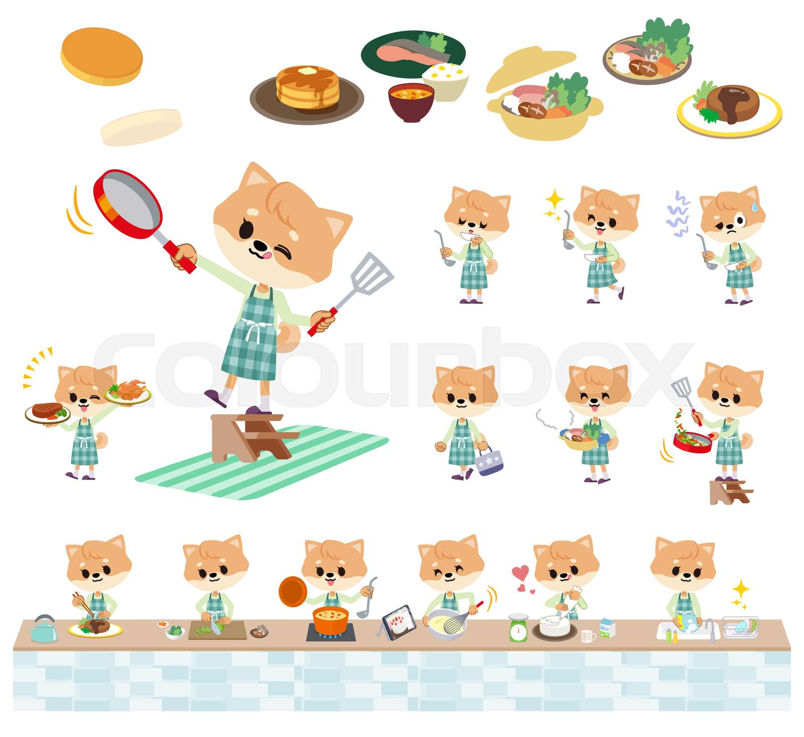 A set of Dog girl about cooking | Stock vector | Colourbox