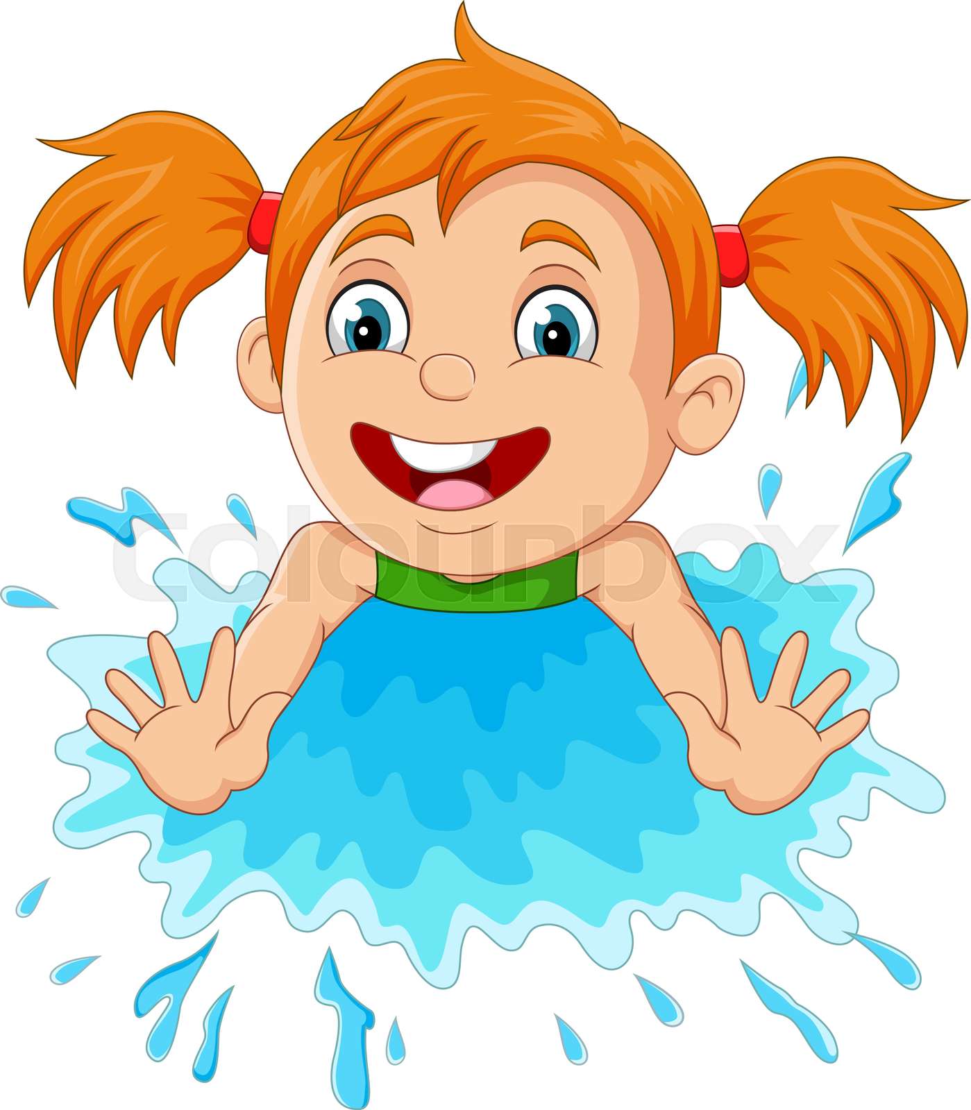 Cartoon little girl playing a water | Stock vector | Colourbox