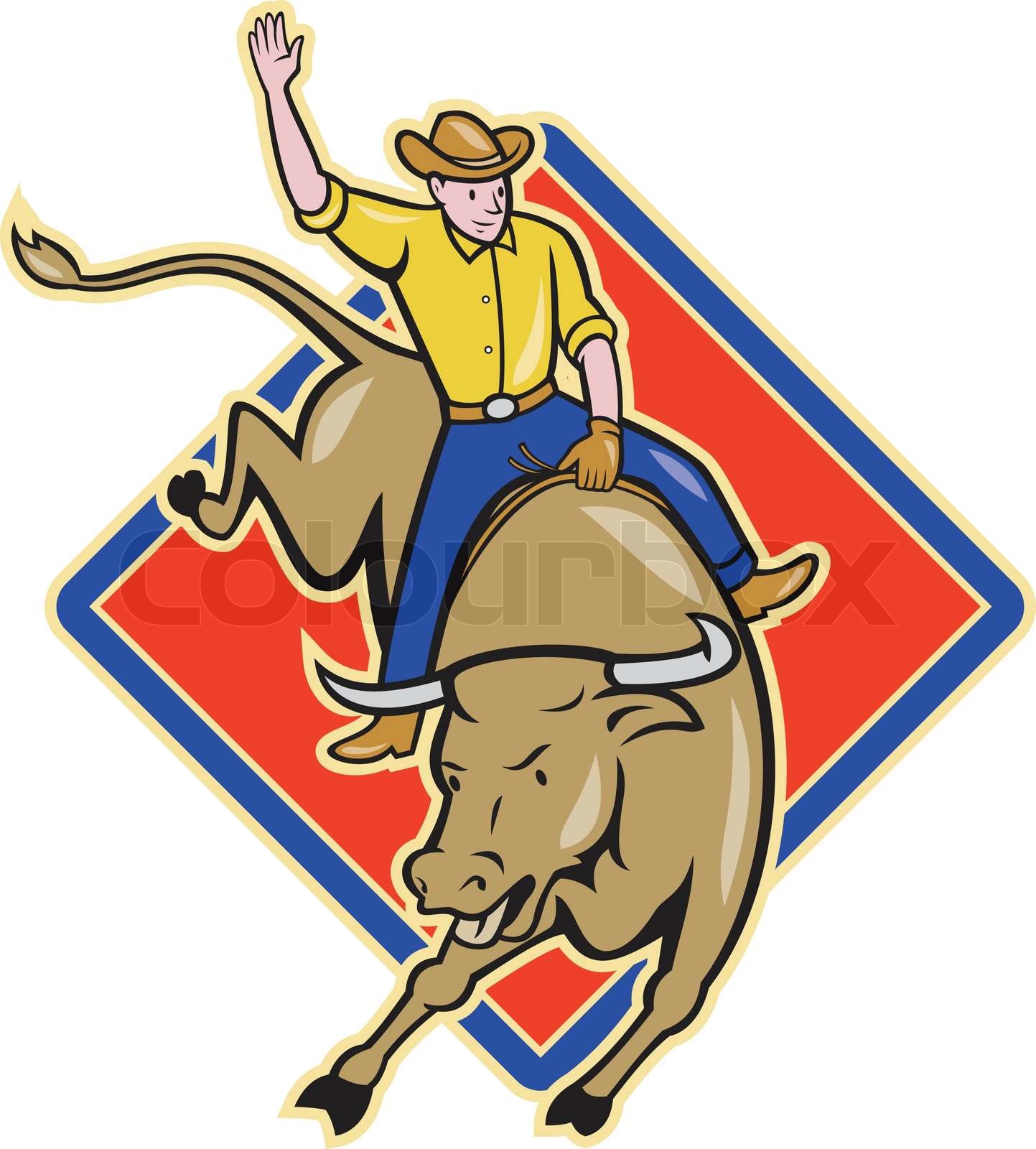 Rodeo Cowboy Bull Riding Cartoon | Stock vector | Colourbox