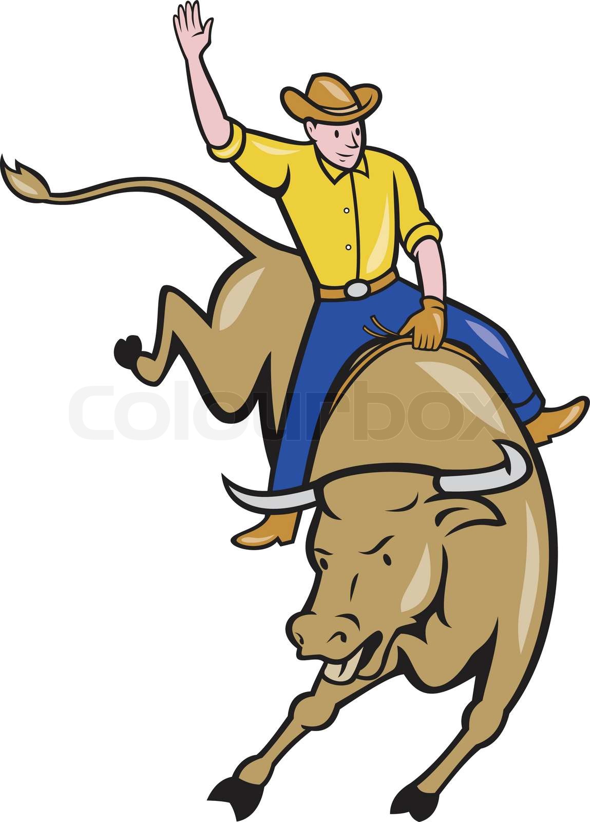 Rodeo Cowboy Bull Riding Cartoon | Stock vector | Colourbox
