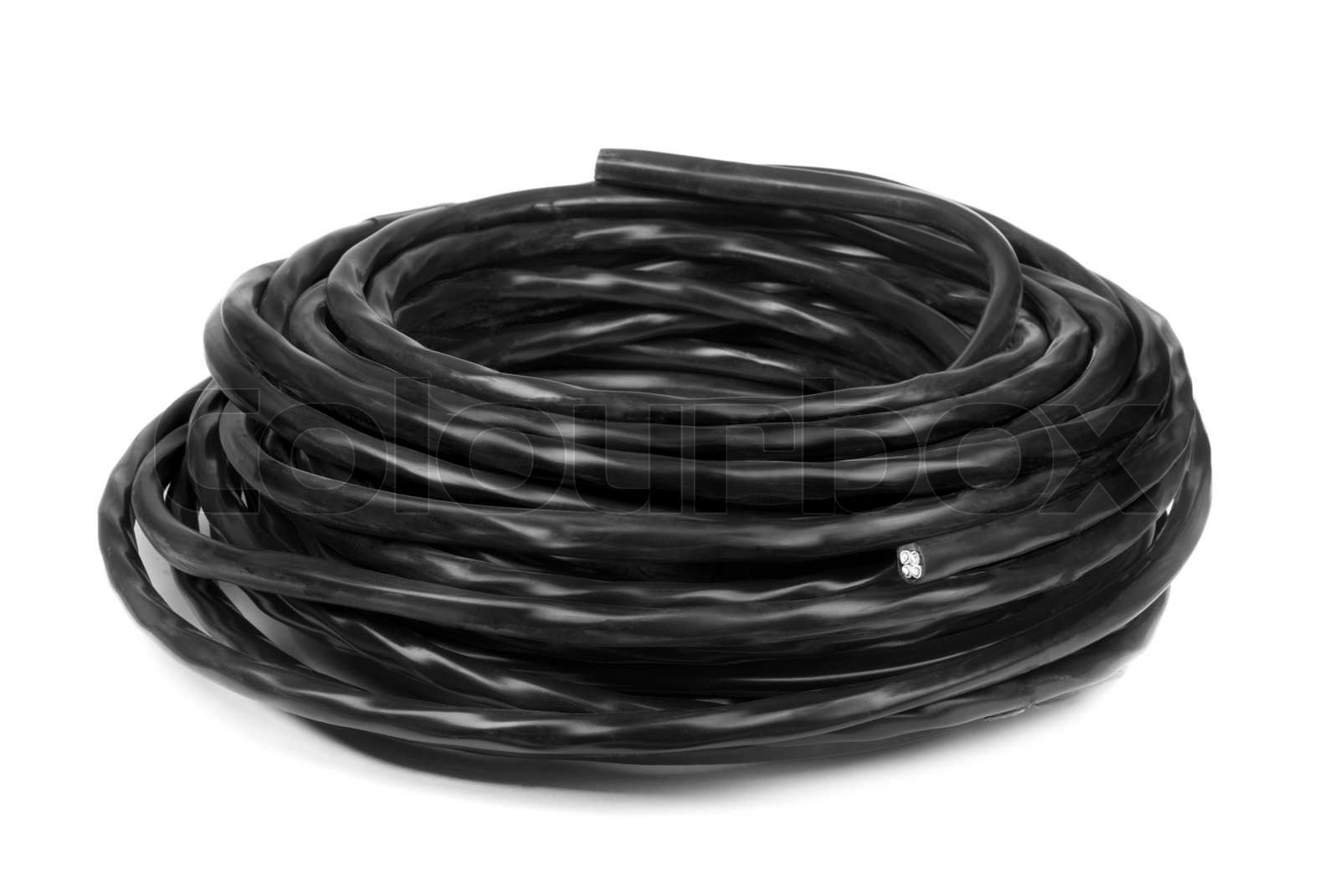 Schwarze elektrische Kabel isoliert auf weißem Hintergrund | Stock Bild ...